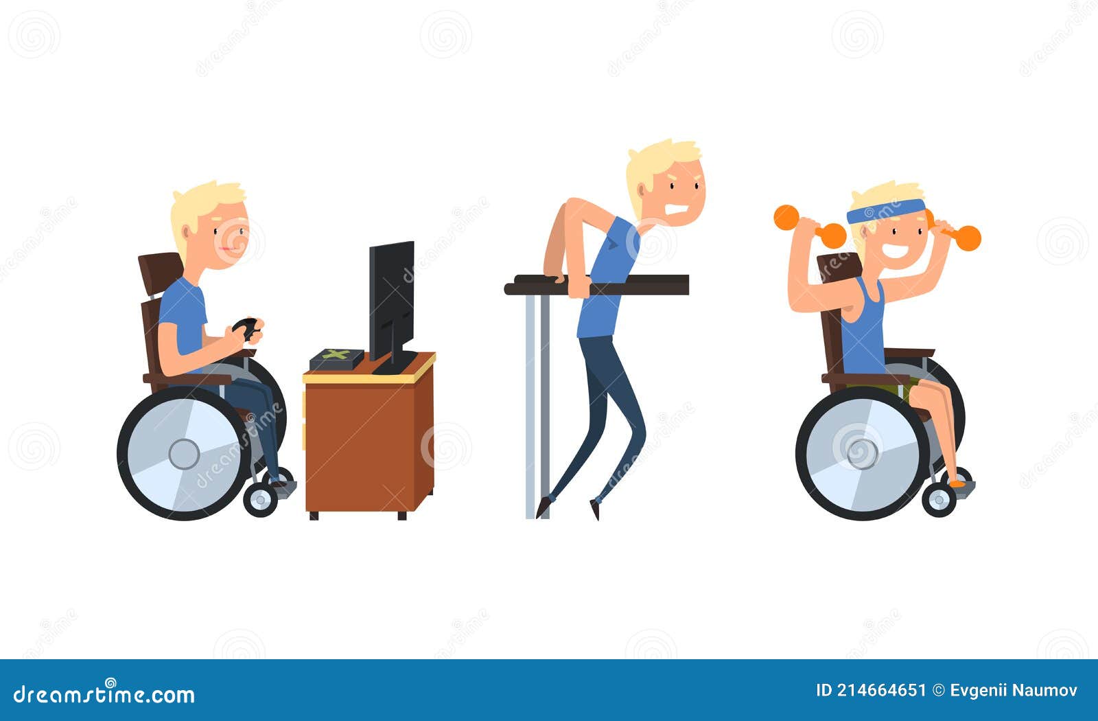 Blond Man With Disability In Wheelchair Strengthen Muscle Doing ...