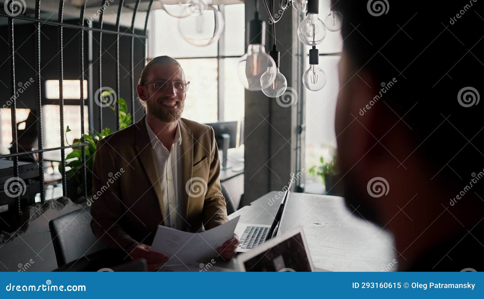 Blond Man in Light Brown Worker for an Interview in a Modern Office ...
