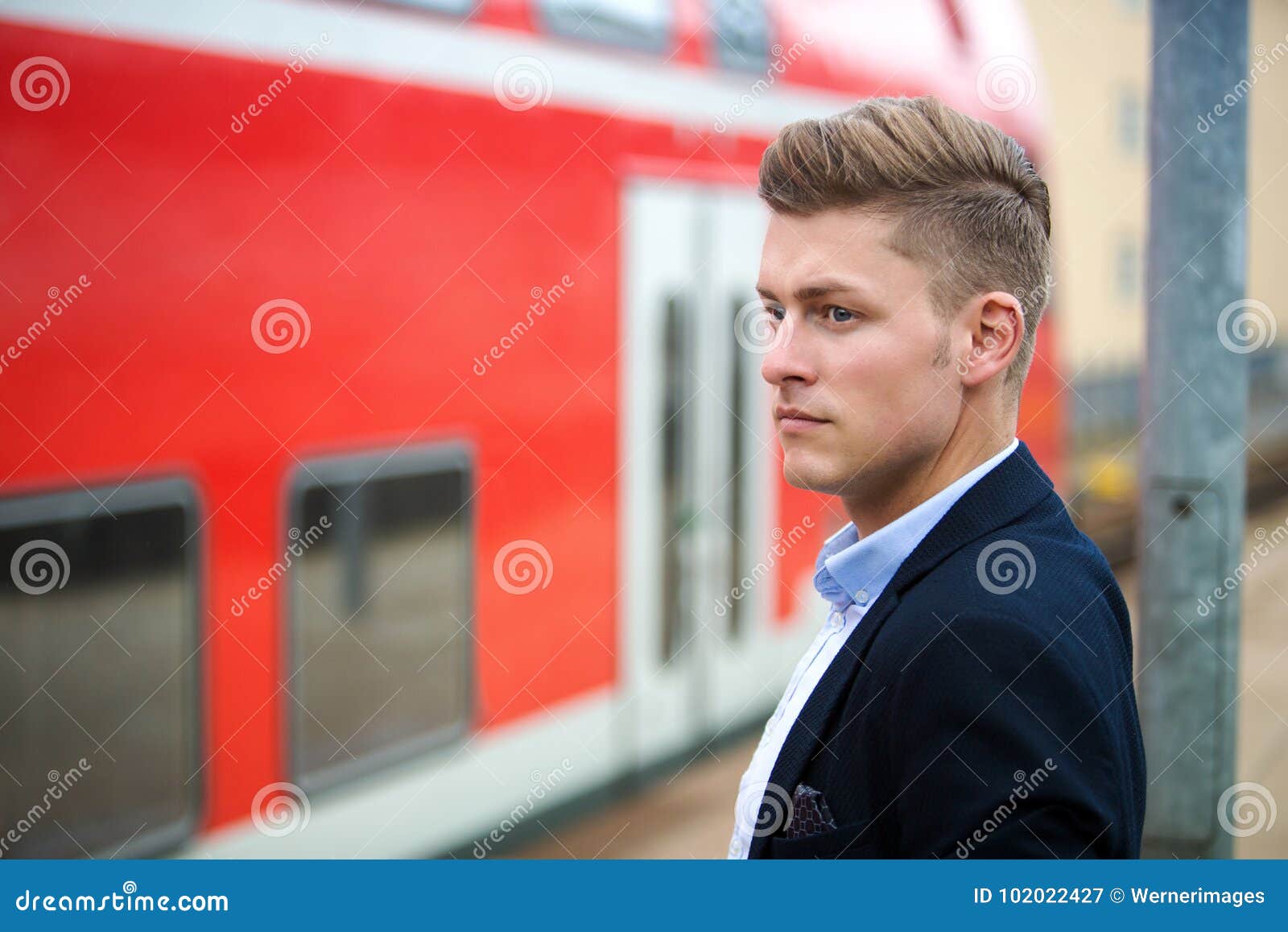 Blond Man Waiting for the Train Stock Image - Image of people, elegant ...