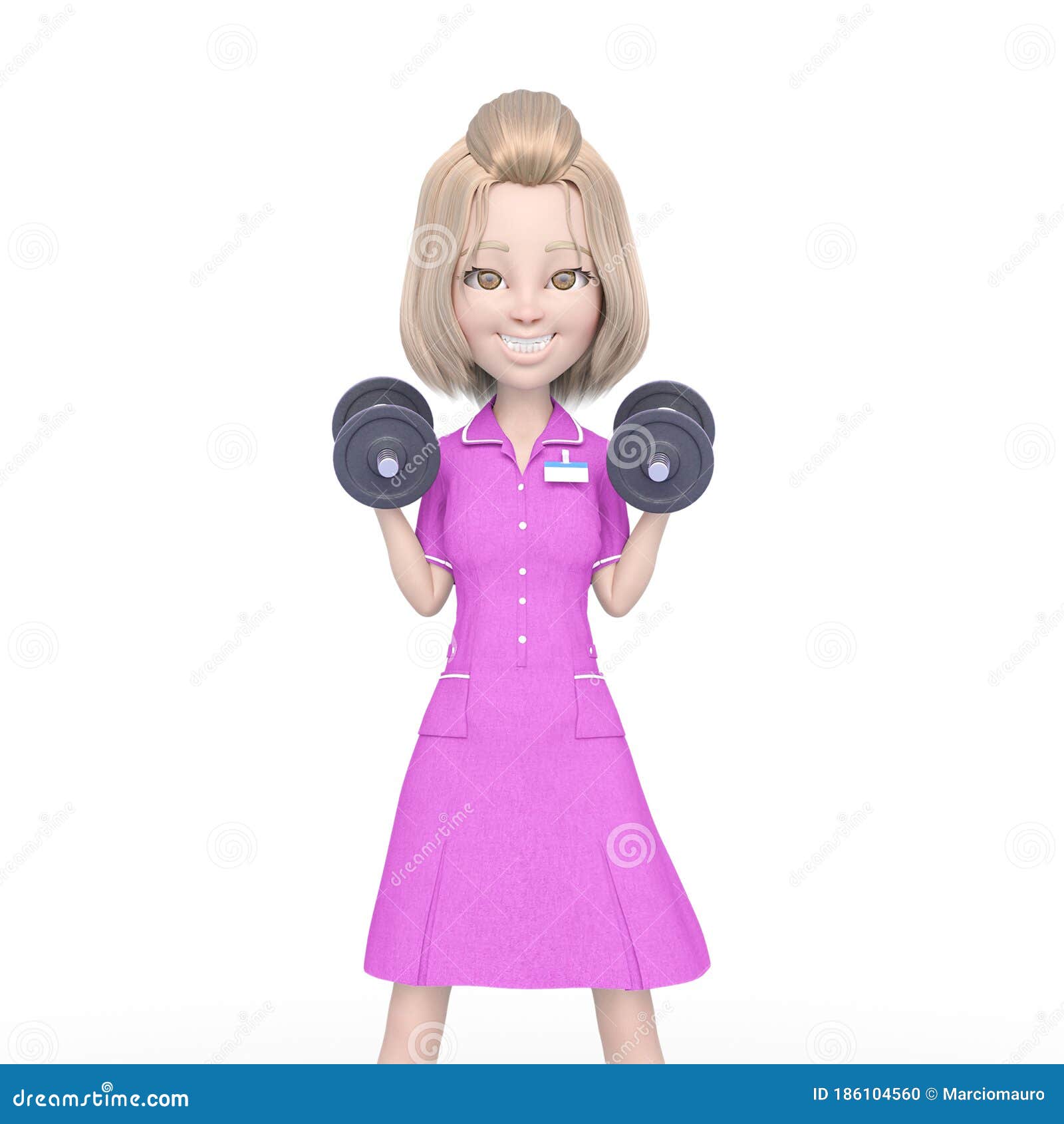 Blond Nurse Cartoon is Doing Some Workout Exercise with the Dumbbells ...
