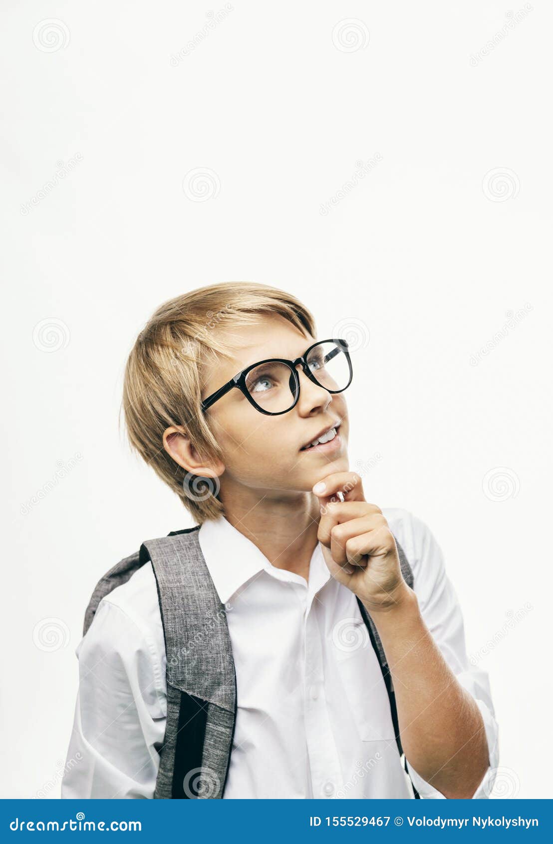Pupil in Glasses Thinking stock image. Image of rubbing - 155529467