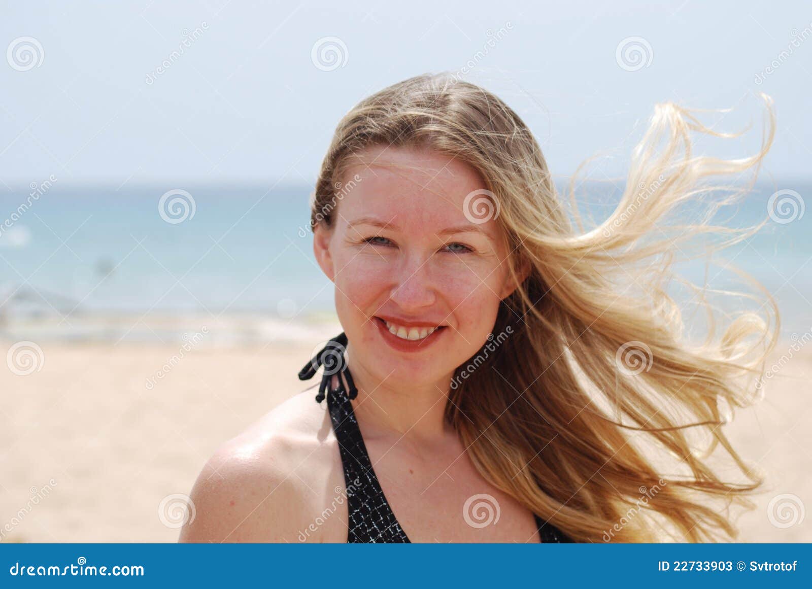 Blond Smiling Women with Hair Flying Stock Image - Image of women ...