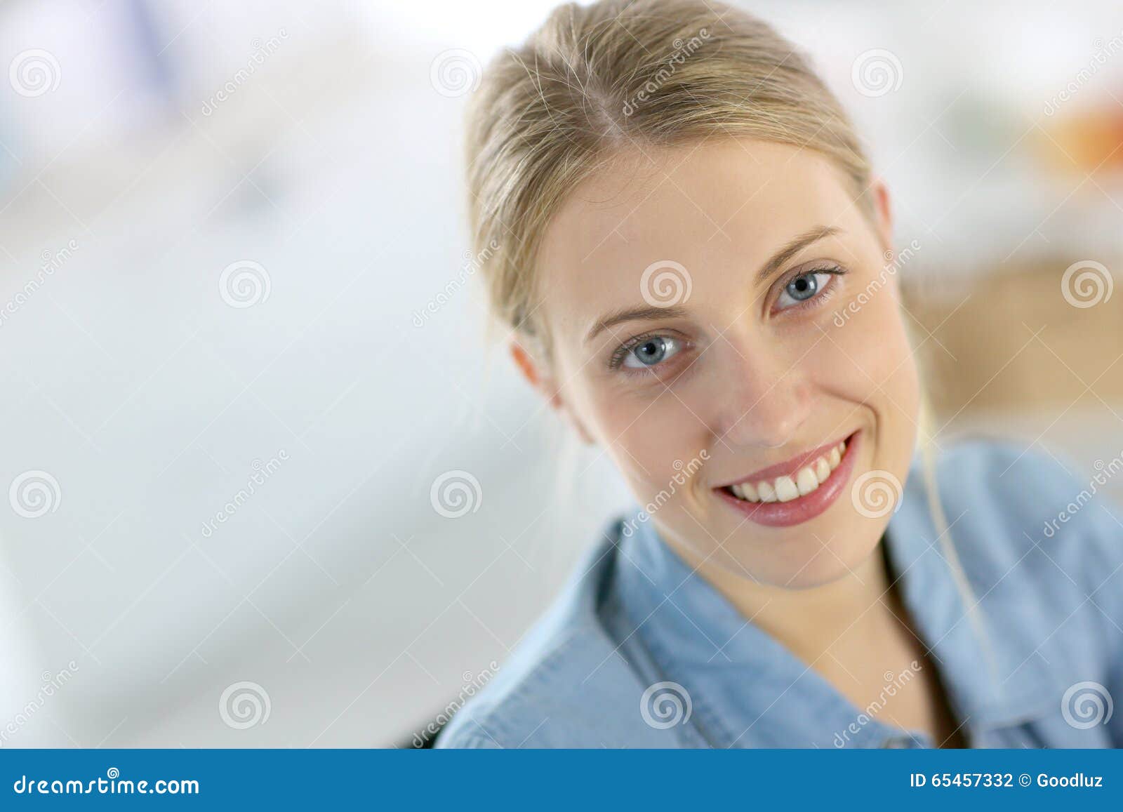 Blond student girl smiling stock photo. Image of smile - 65457332