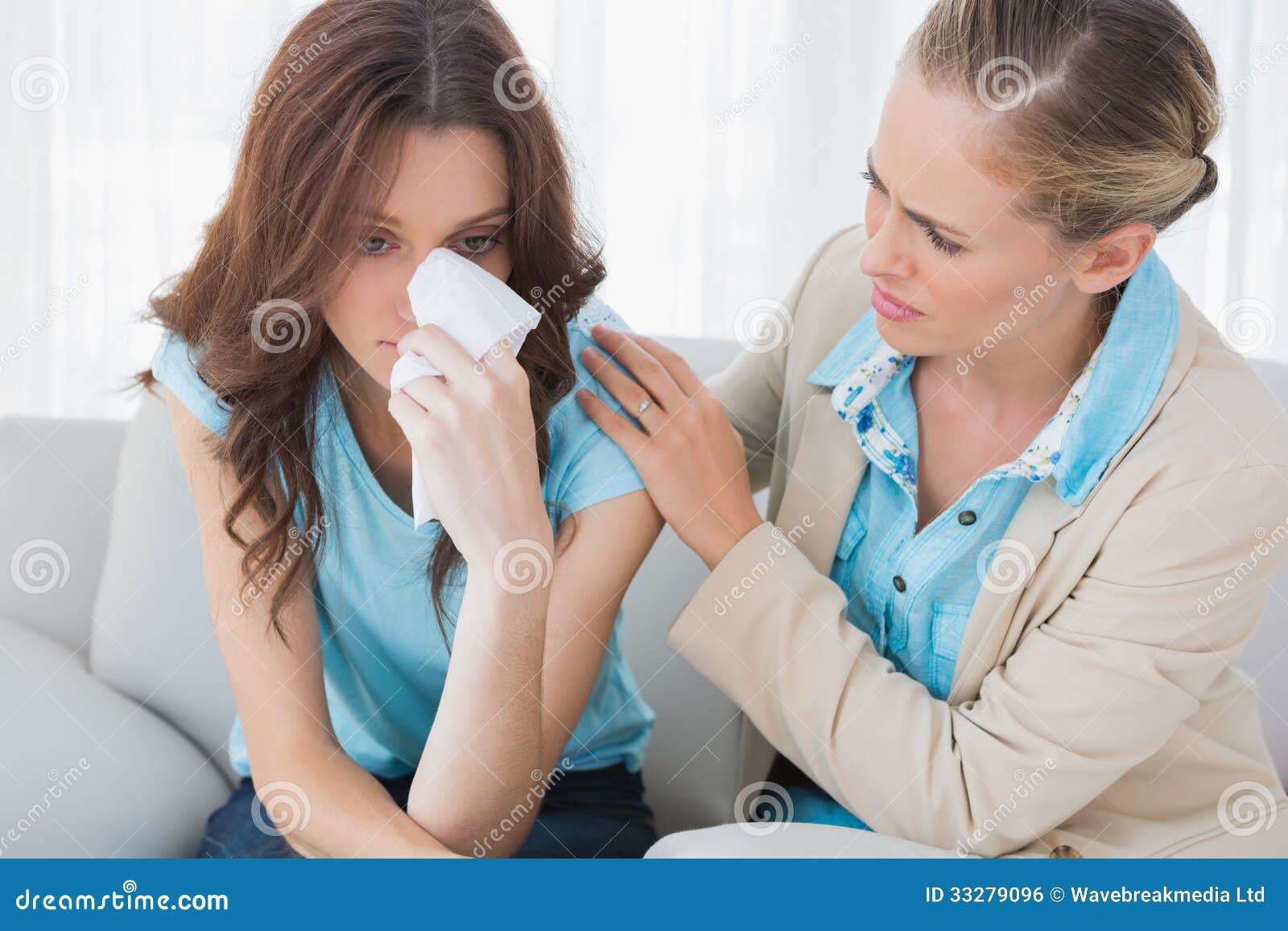 Blond Therapist Looking at Her Patient Crying Stock Photo - Image of ...