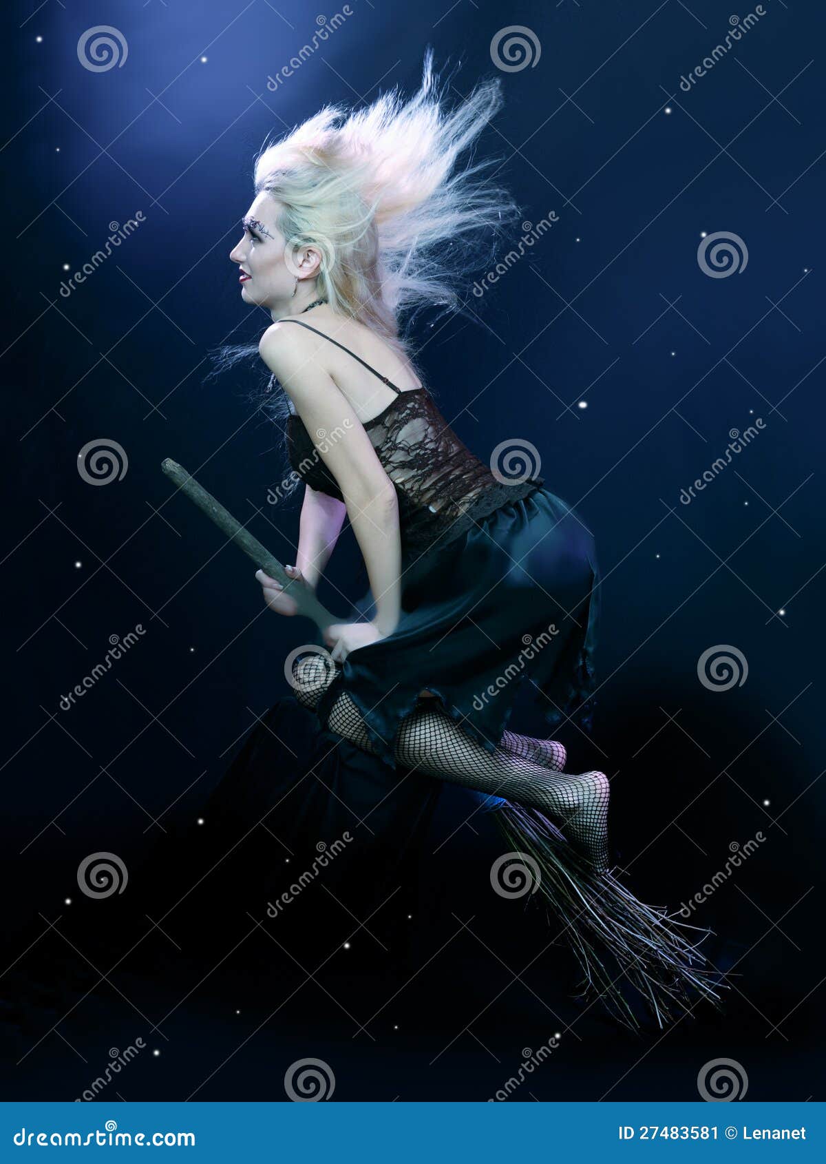 Blond Witch Flying on Broom Stock Image - Image of evil, lady: 27483581