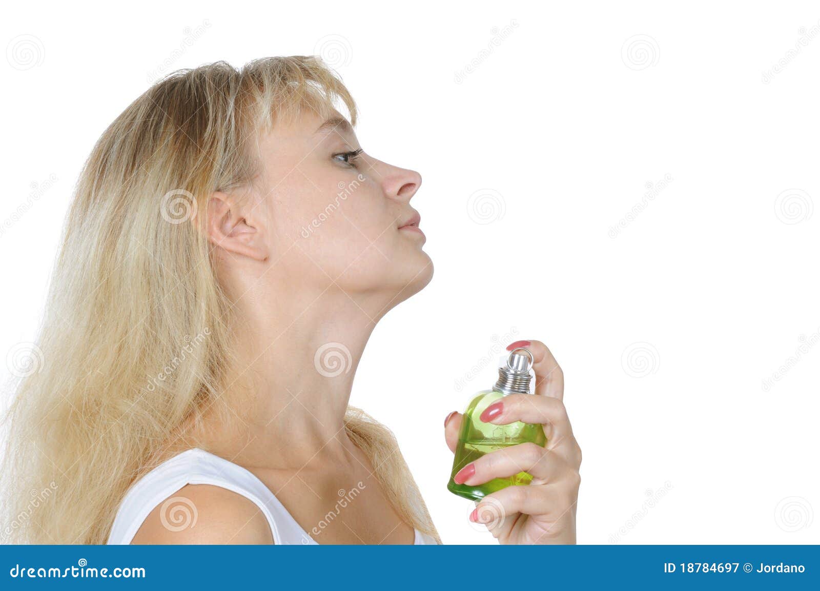 Blond Woman Applying Perfume Stock Image - Image of cosmetics, womanly ...