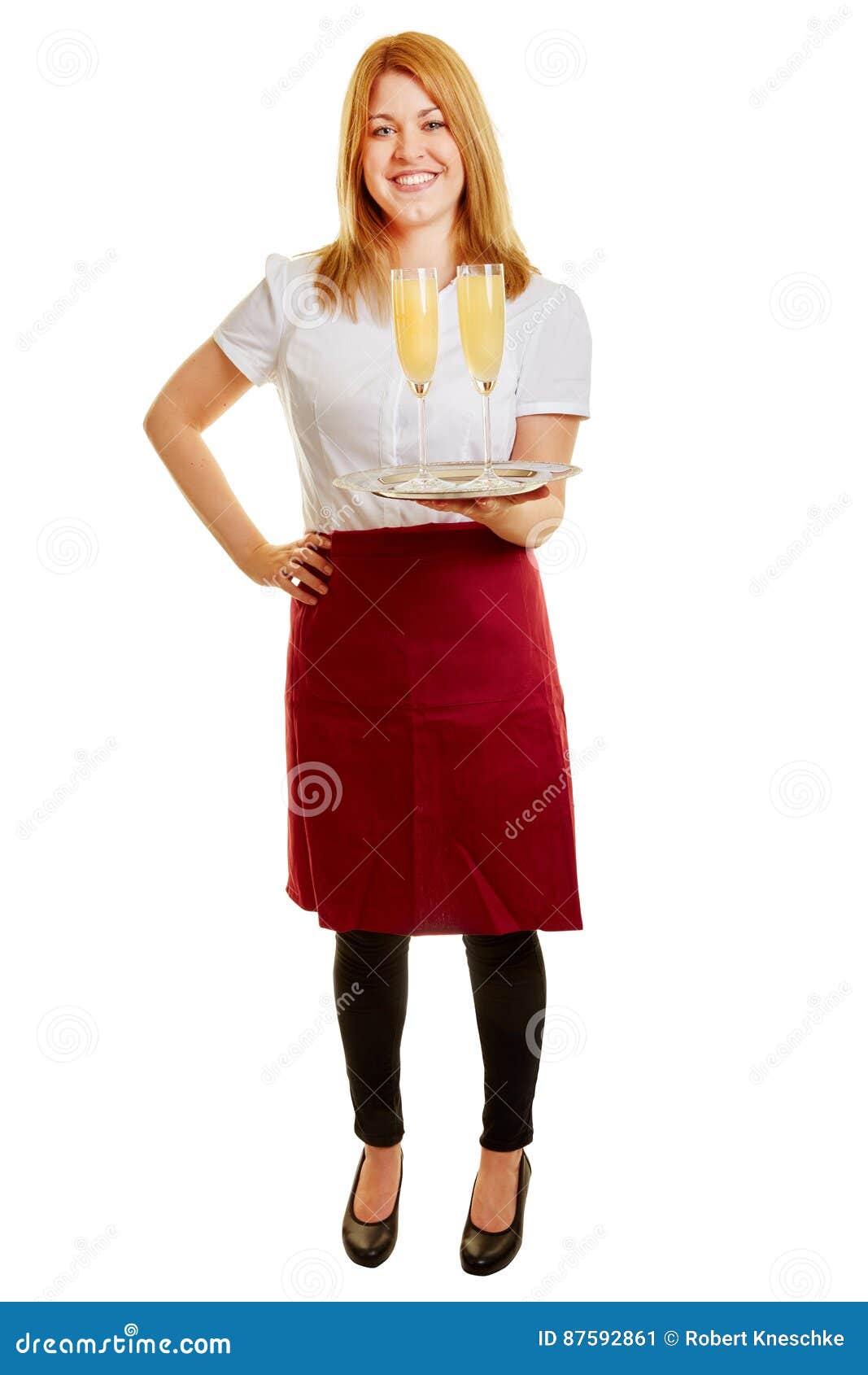 Blond Woman As A Waitress Holding A Tray Stock Image Image Of Service