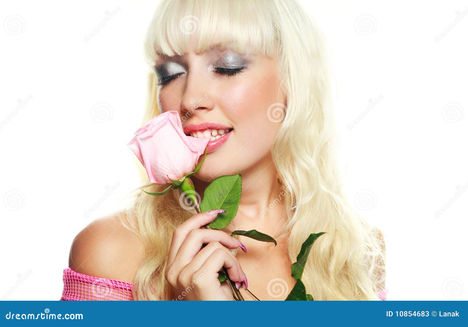 Blond Woman Biting a a Rose Stock Image - Image of curly, model: 10854683