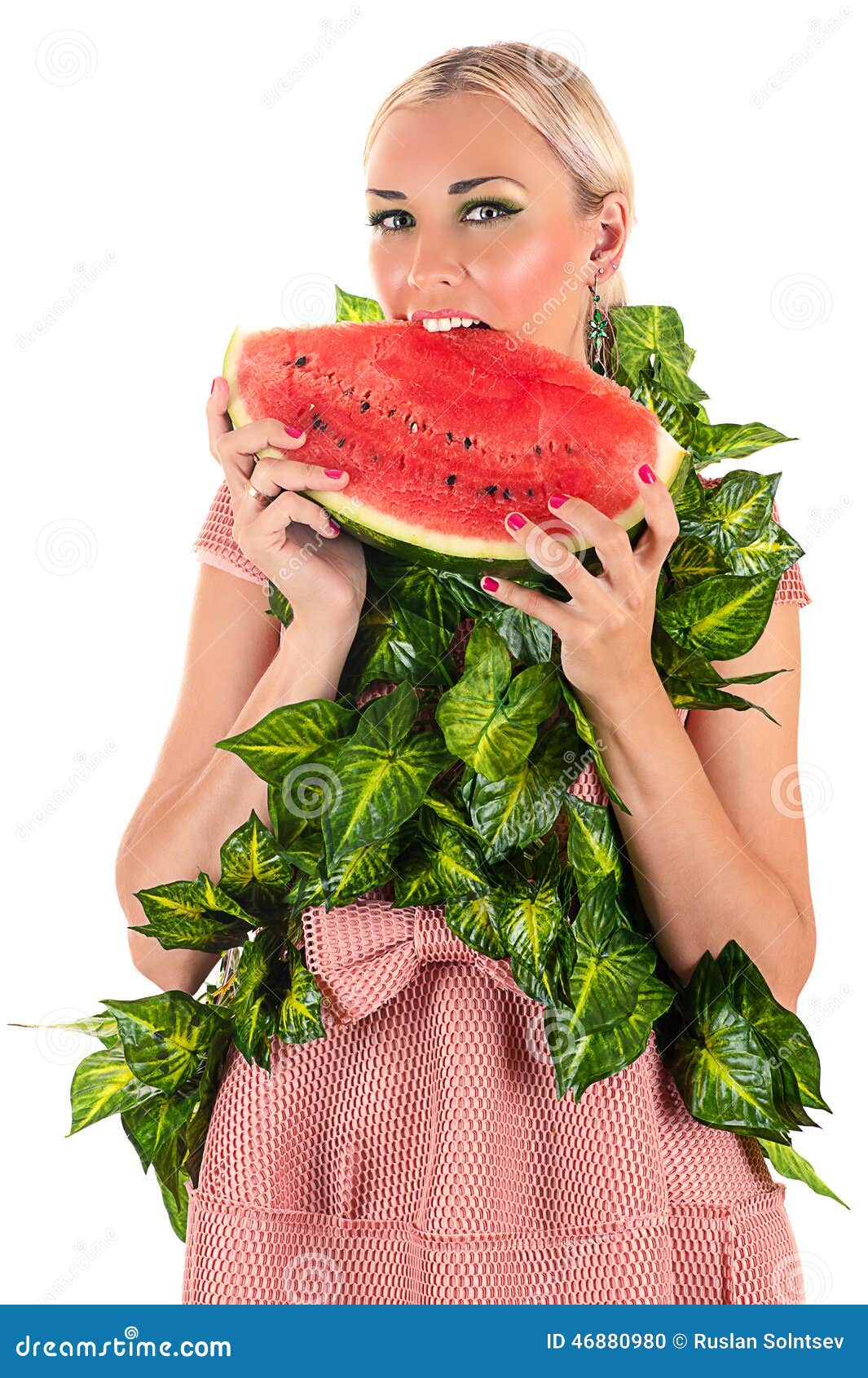 Blond Woman Eating Watermelon Stock Photo - Image of food, flavor: 46880980