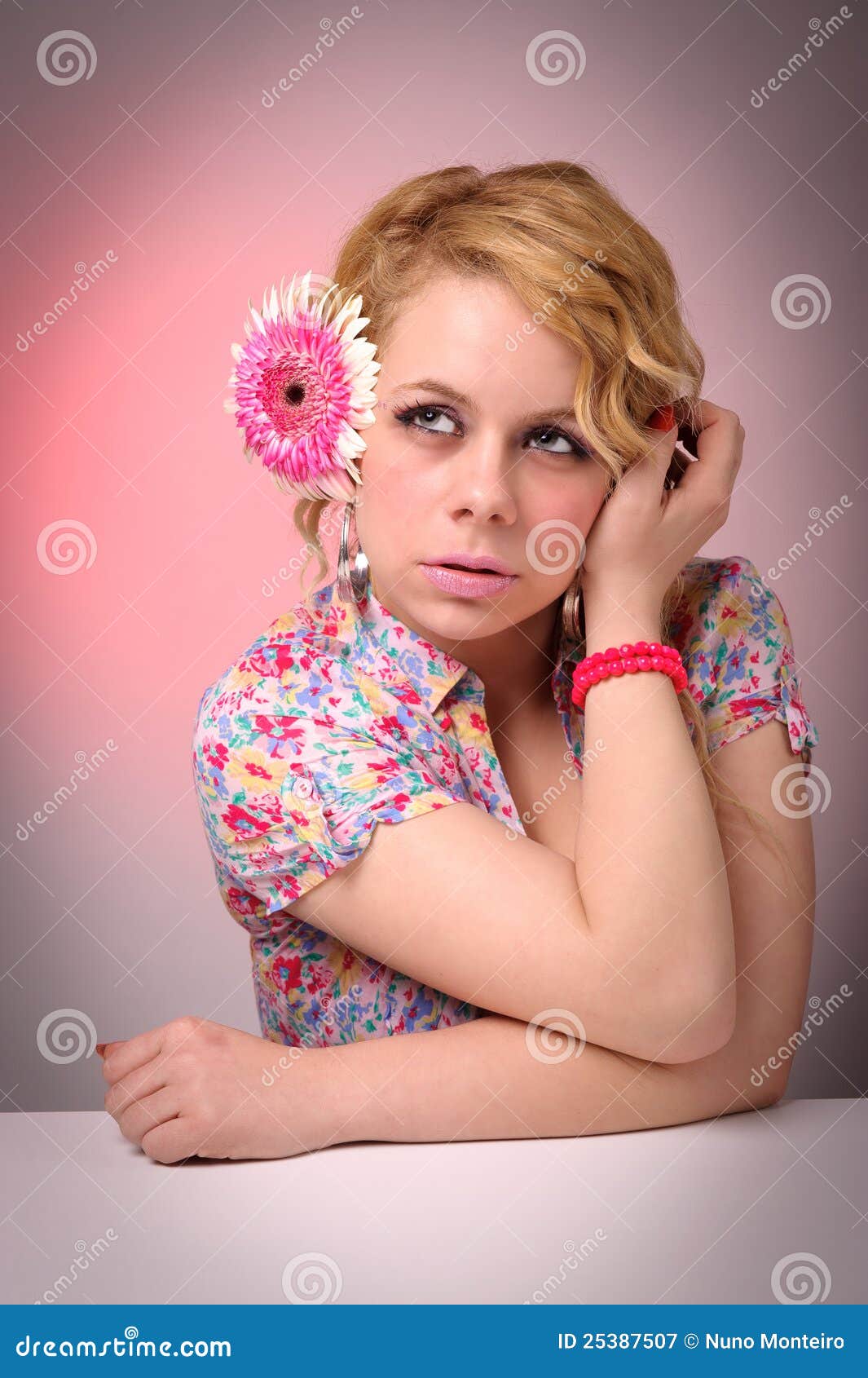 Blond woman with flower stock image. Image of color, facial - 25387507