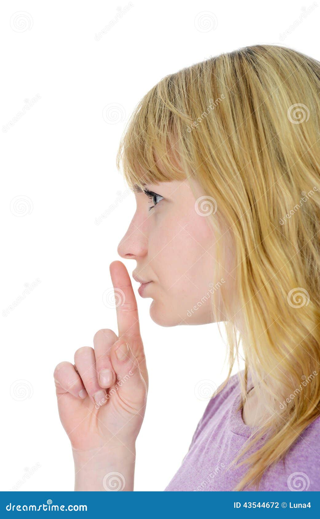Blond woman gesturing hush stock photo. Image of encourage - 43544672