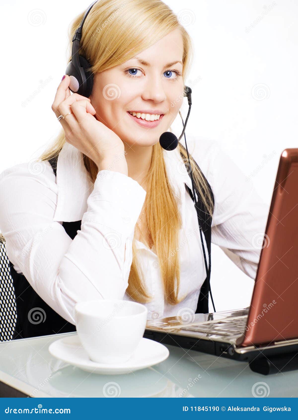 Blond Woman with Headphone in Office Stock Photo - Image of girl ...