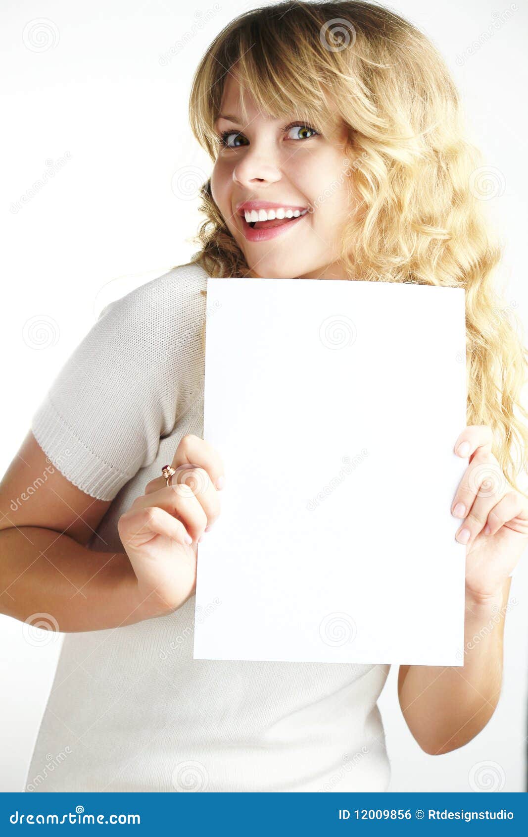 Blond Woman Holding a Paper Stock Photo - Image of clipboard, hand ...