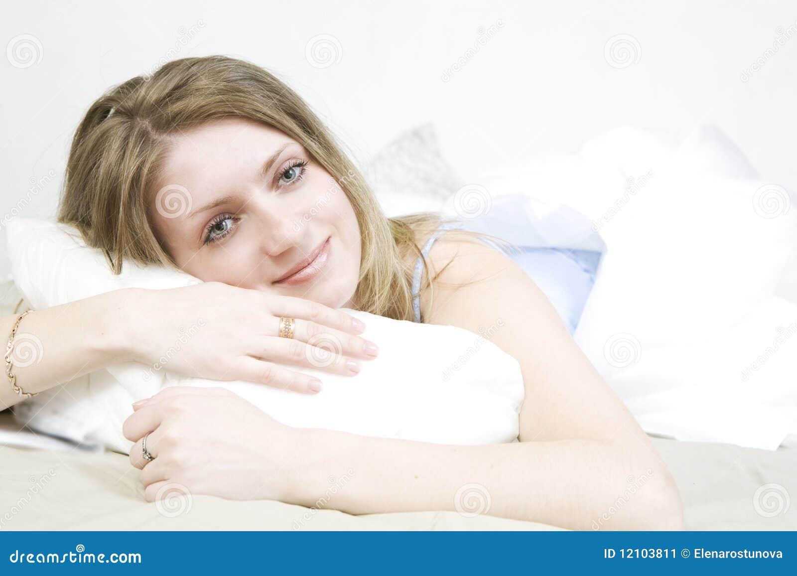 Blond Woman Long Hair Lying On Bed Stock Image Image Of Bedroom