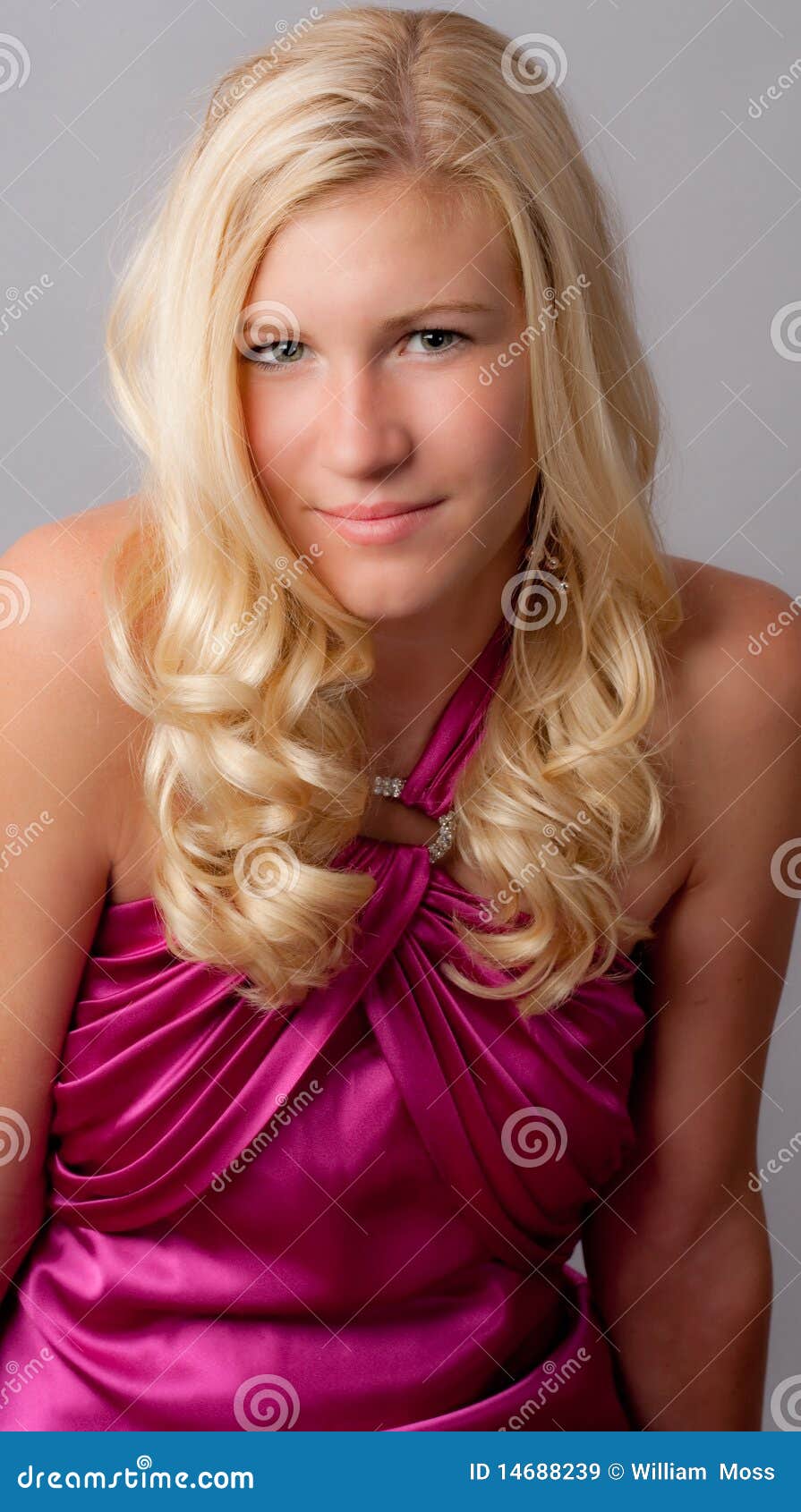 Blond Woman In Pink Dress Stock Image Image Of Cute 14688239