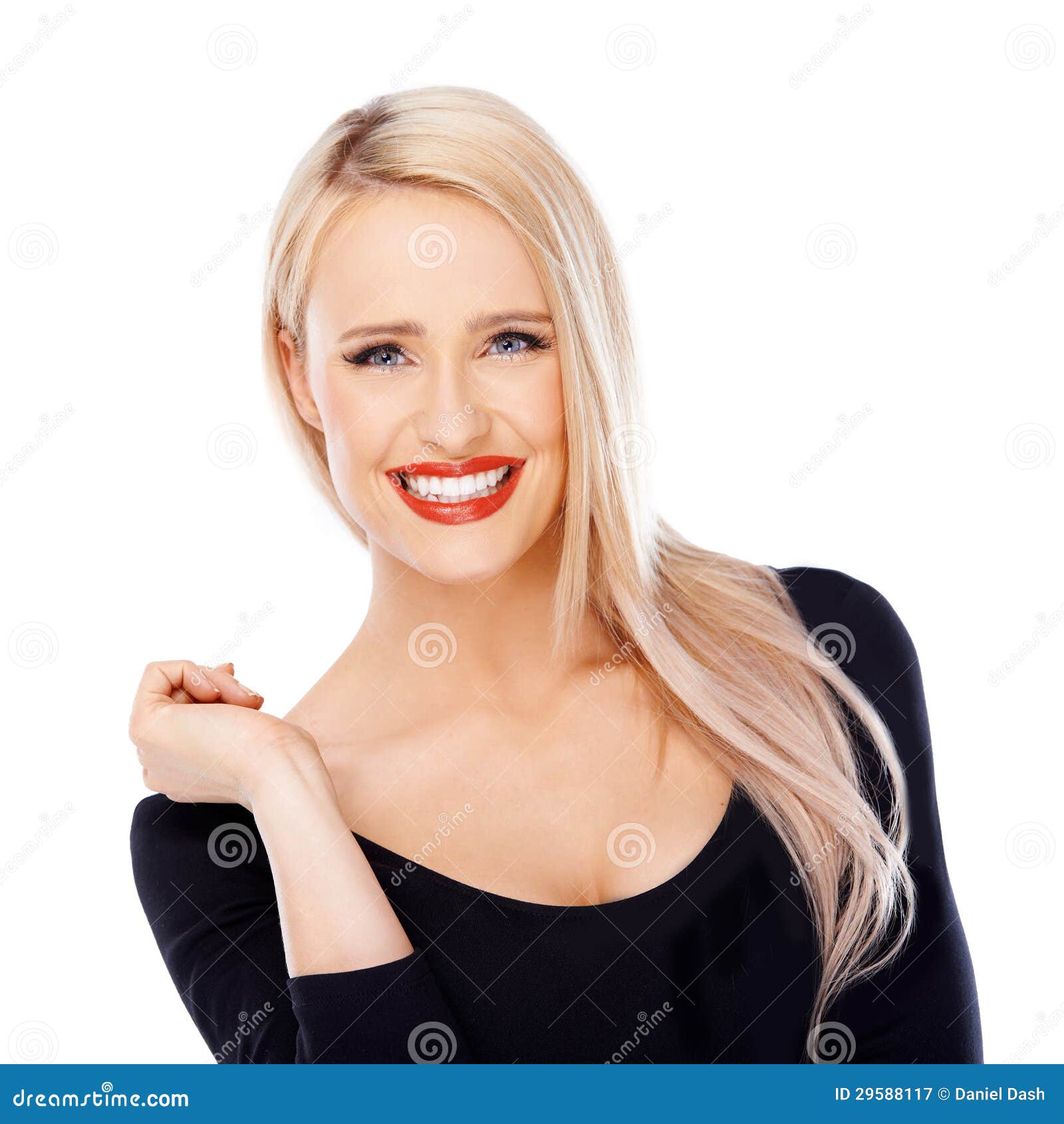 Blond Woman With Red Lipstick Smiling Stock Image Image Of Female