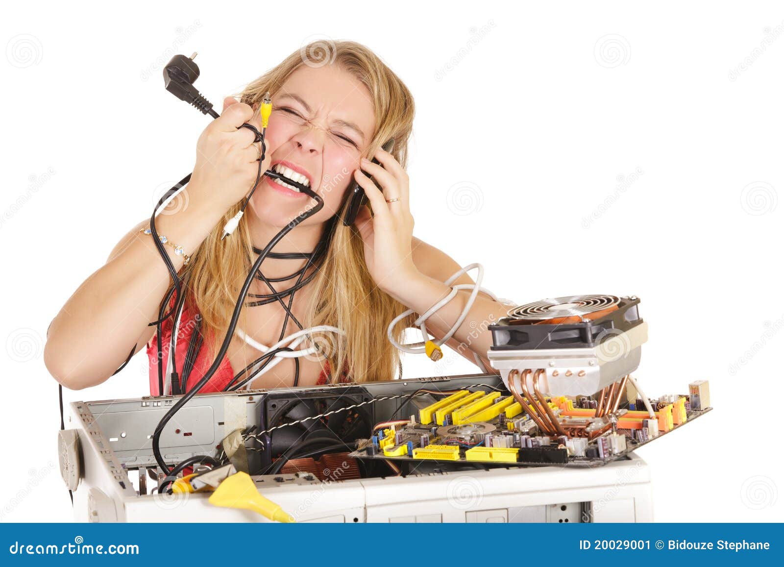 Blond Woman Repairing Computer Stock Image - Image of customer, beauty ...
