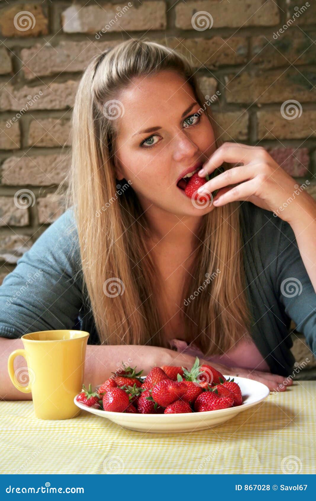 Blond Woman and Strawberry Temptation! Stock Photo - Image of enjoying ...