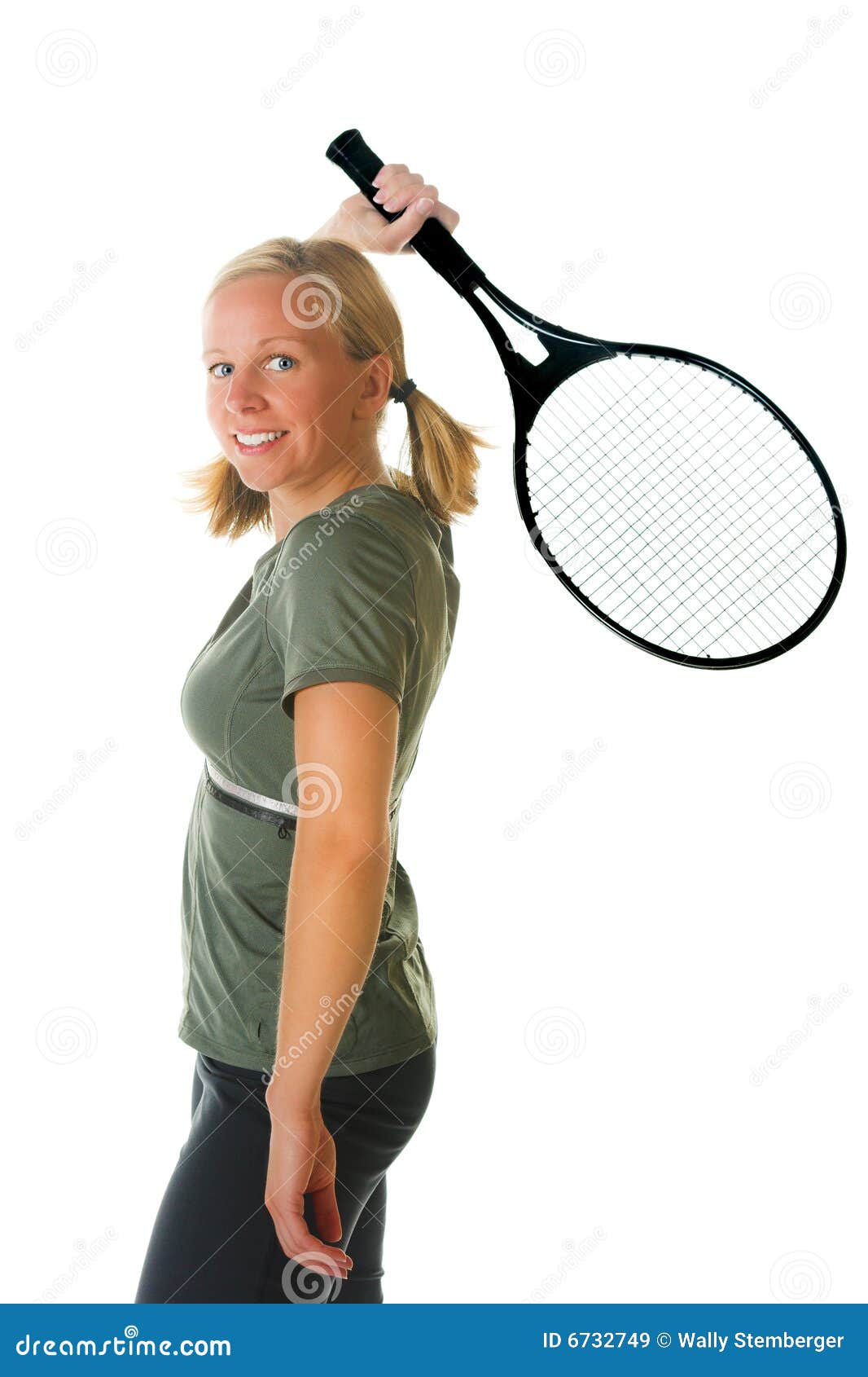 Blond Woman with Tennis Racket Stock Image - Image of green, smile: 6732749