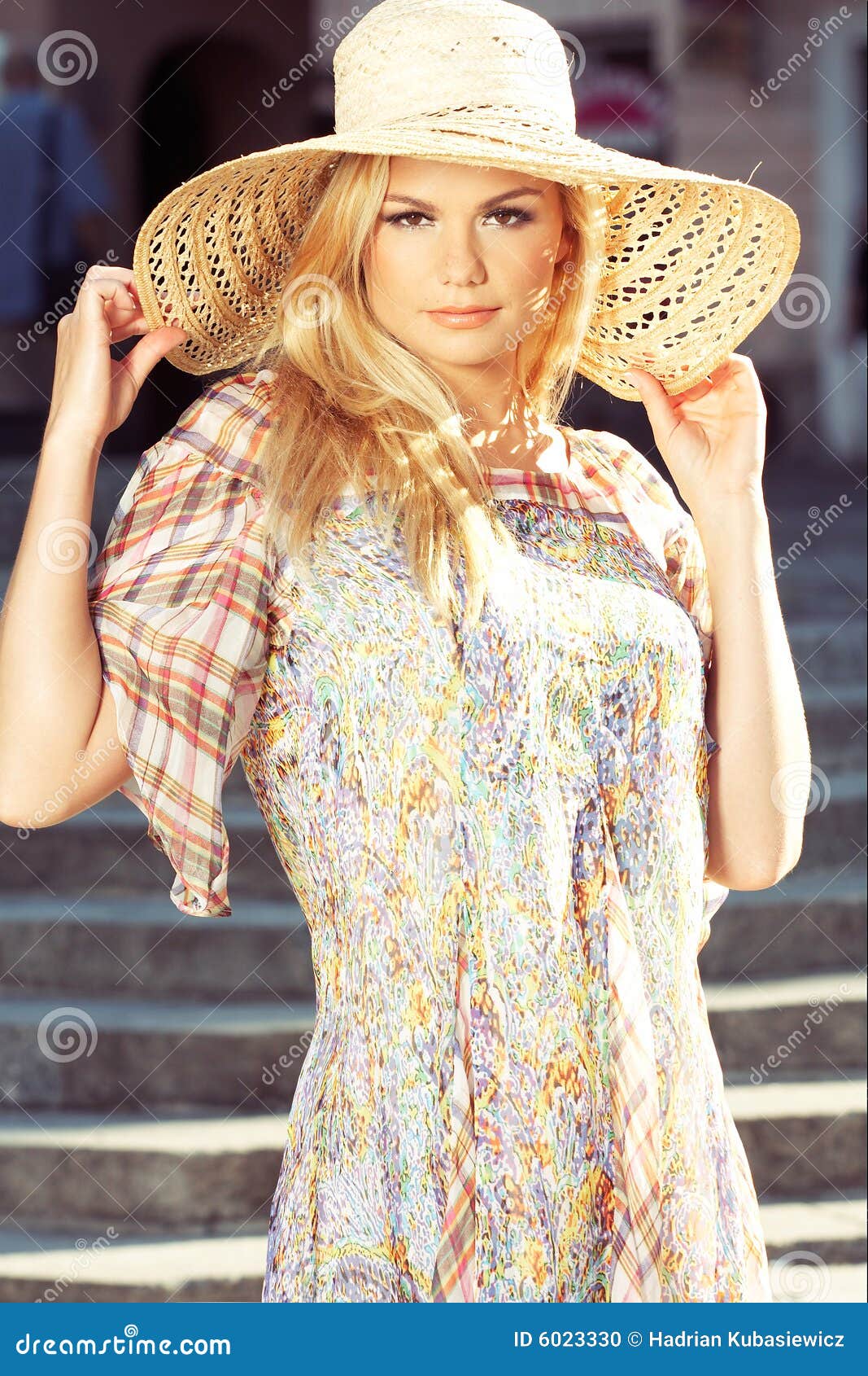 Blond Woman Wearing Sun Hat Stock Photo - Image of eyes, portrait: 6023330
