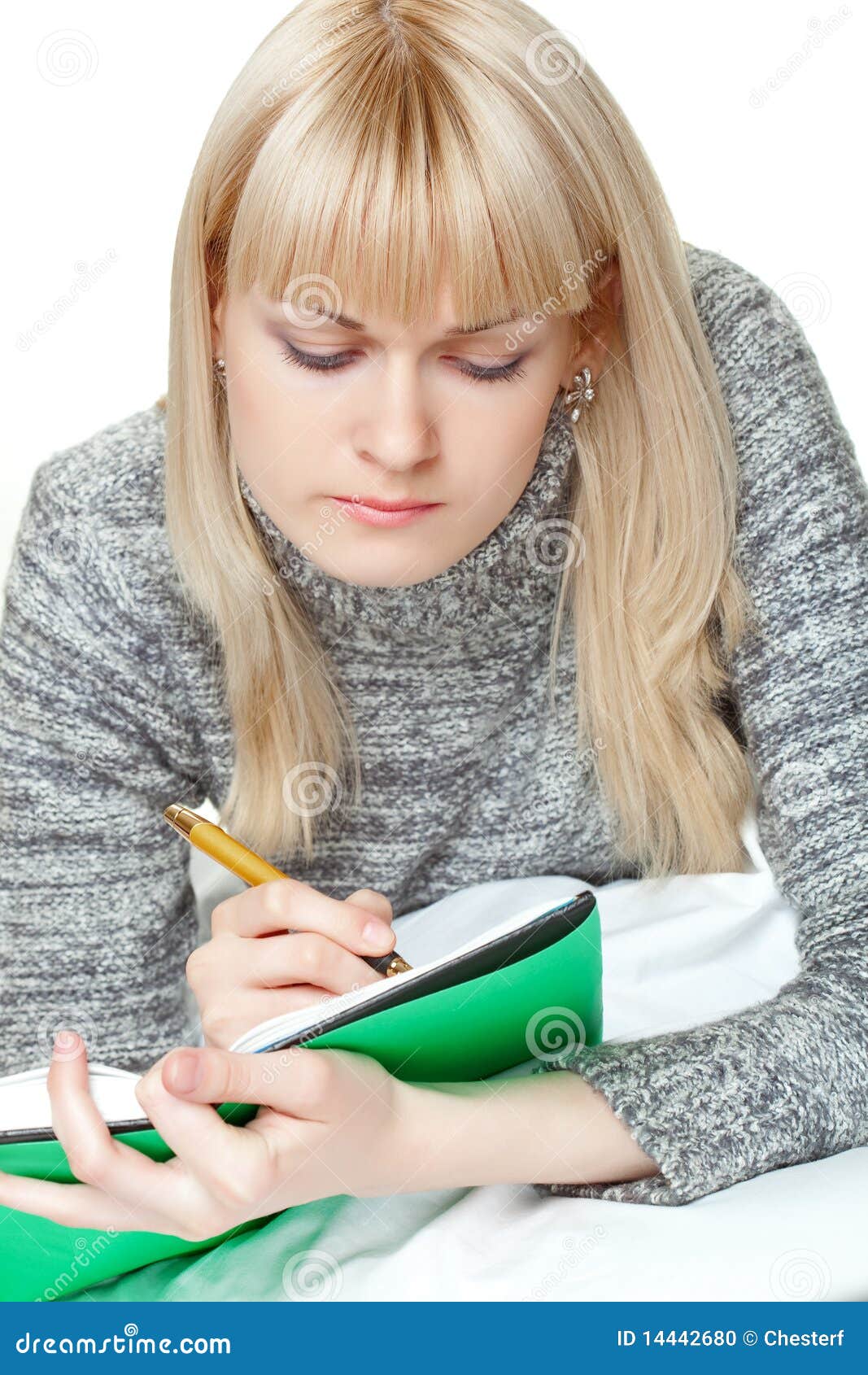 Blond woman writing stock photo. Image of caucasian, beautiful - 14442680