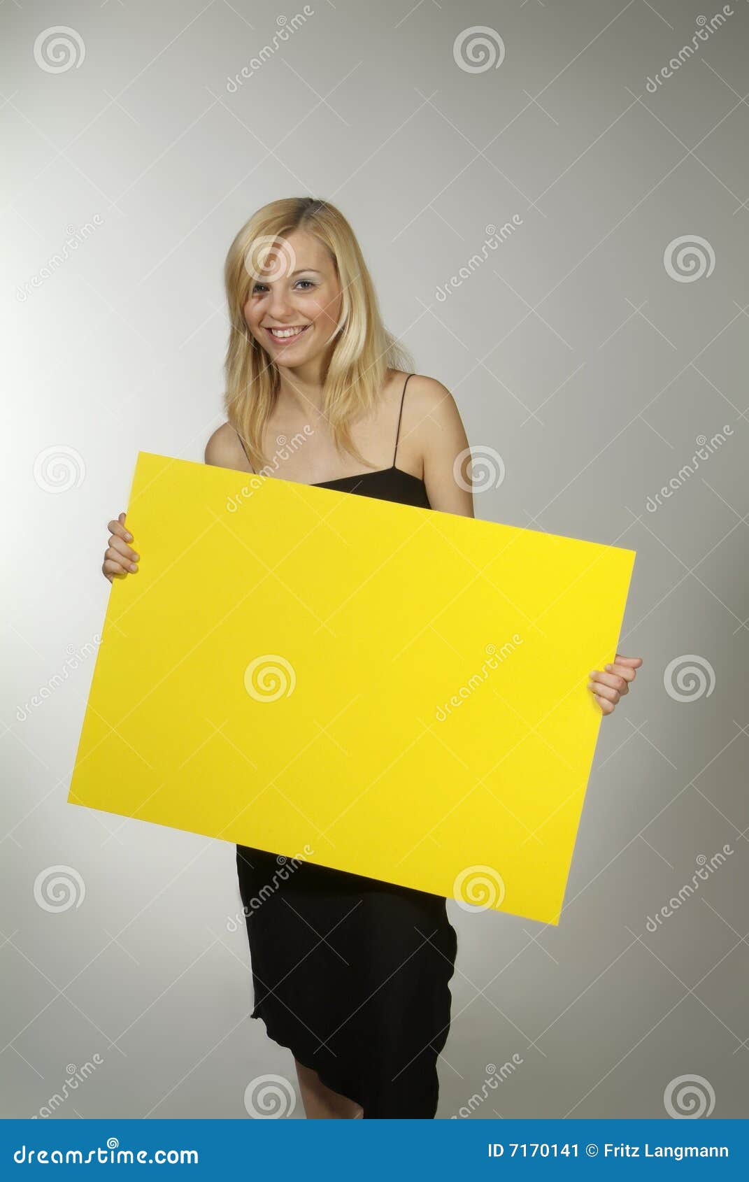 Blond woman yellow sign stock image. Image of poster, optimism - 7170141