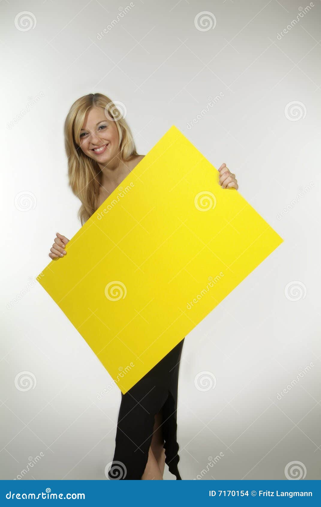 Blond woman yellow sign stock photo. Image of white, shine - 7170154