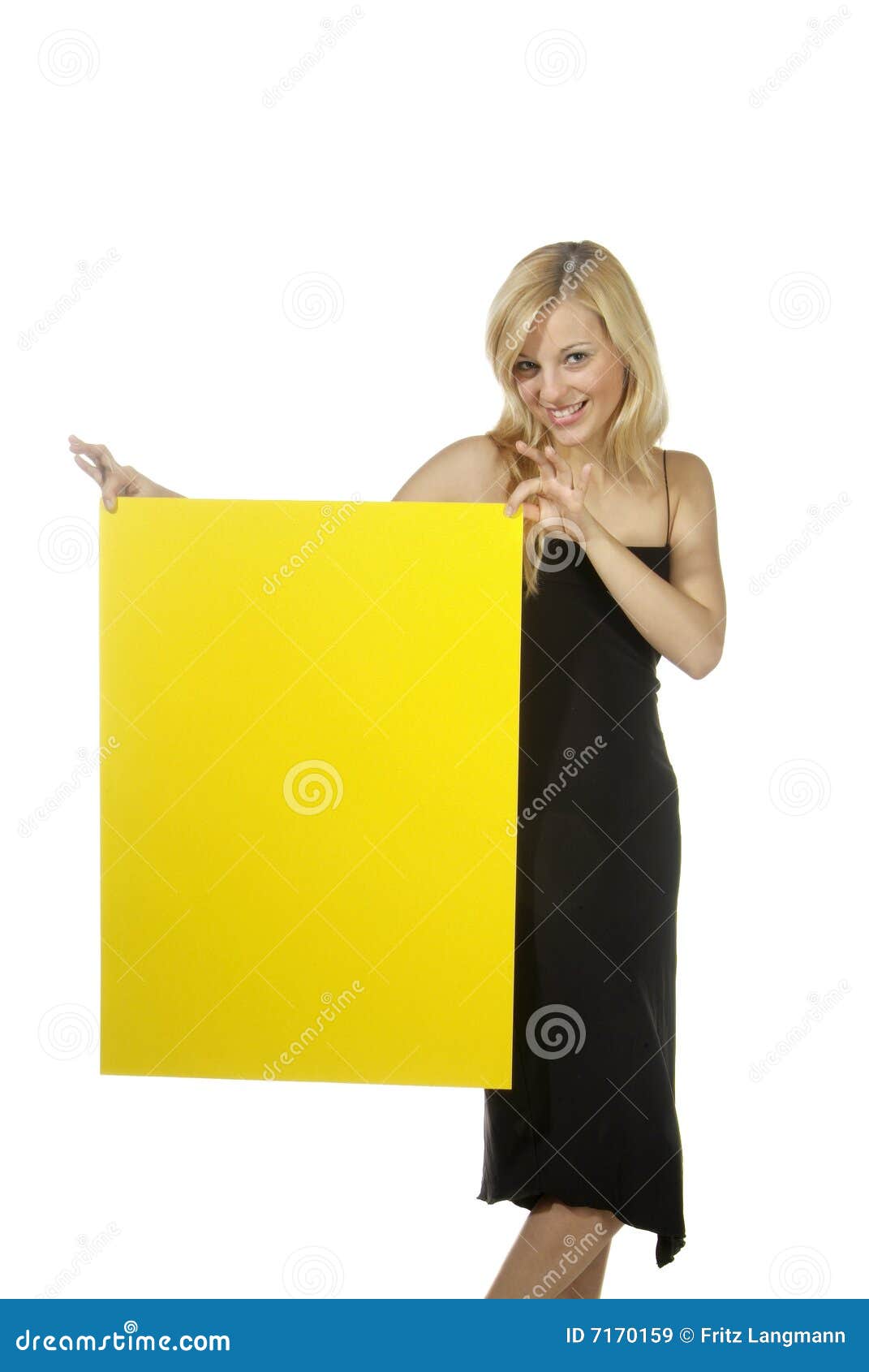 Blond woman yellow sign stock image. Image of hope, woman - 7170159