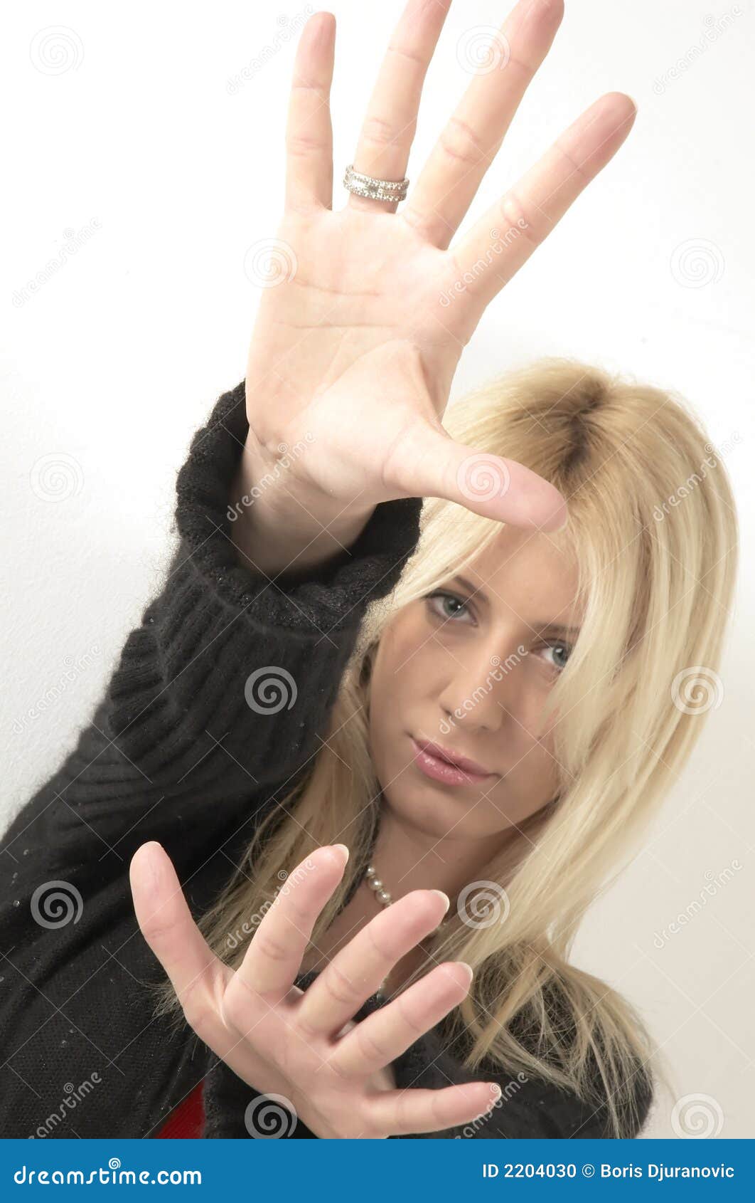Blond Young Woman Hands Out Stock Photo - Image of powerful, palms: 2204030