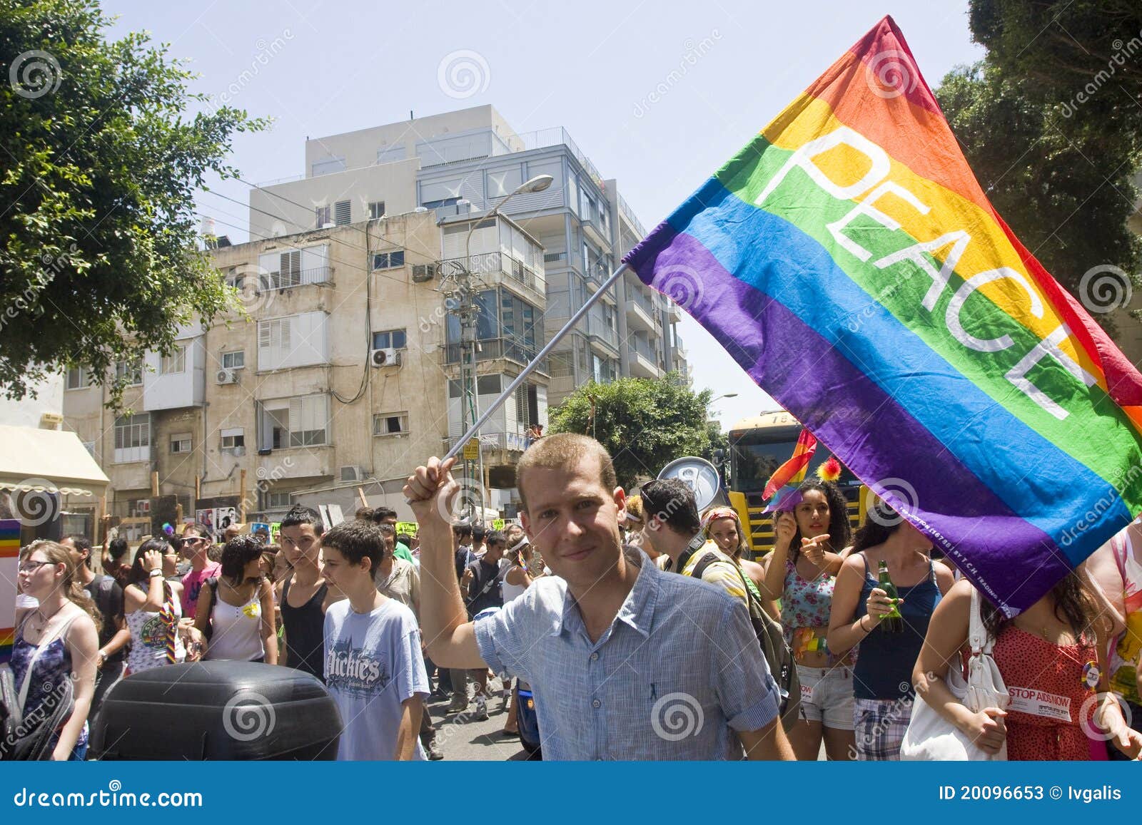 Blond Youth with Peace Flag at Pride Parade TA Editorial Stock Photo ...