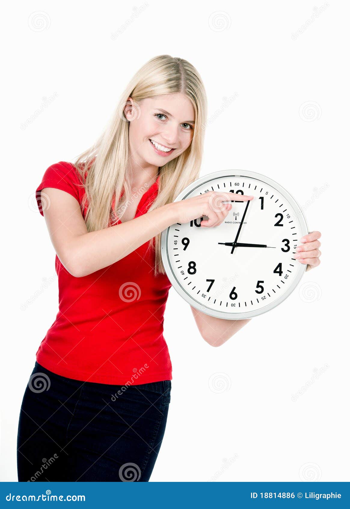 Blonde Beautiful Girl with the Clock Stock Photo - Image of isolated ...