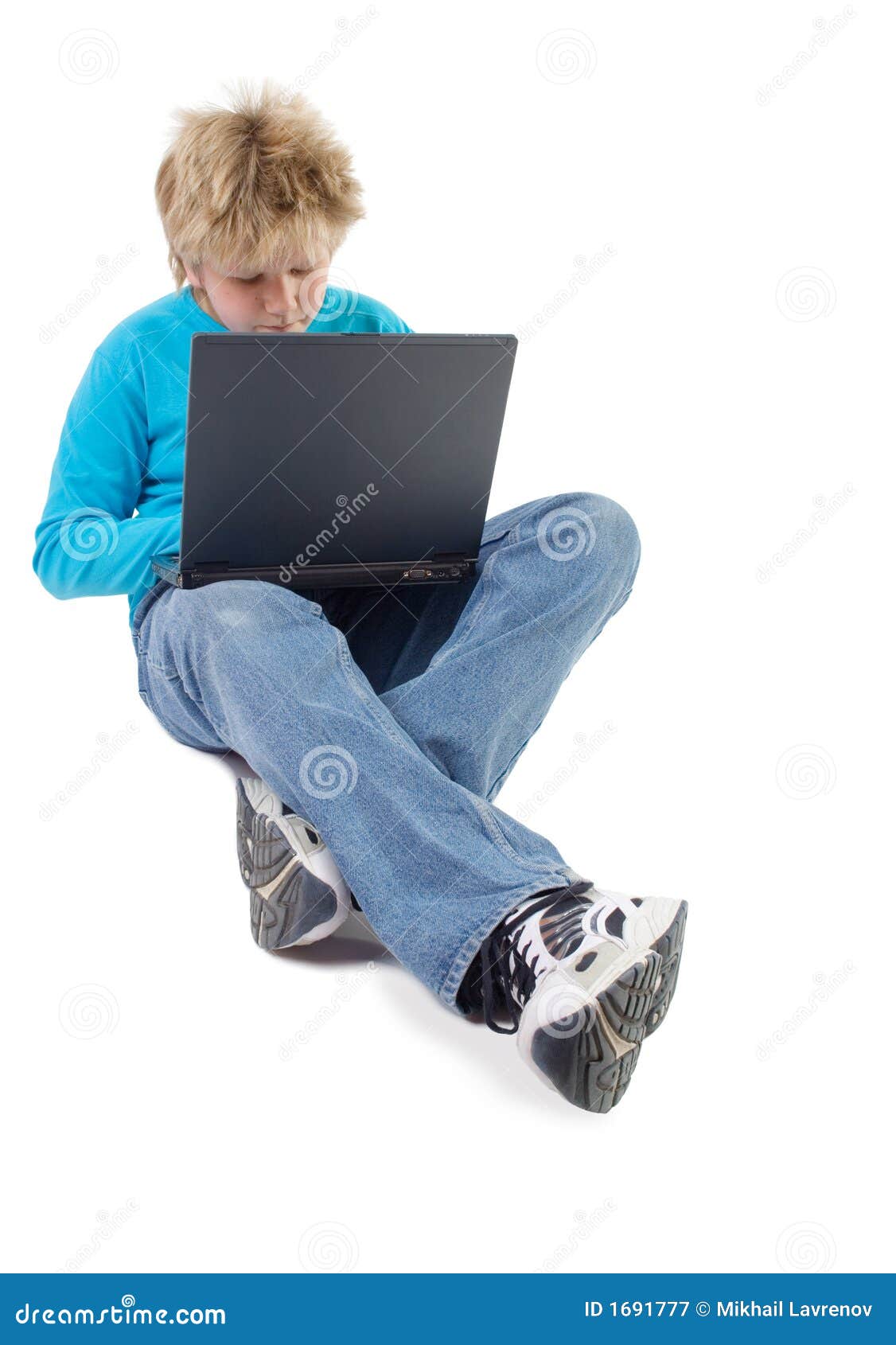 Blonde Boy Working with Laptop Stock Image - Image of learn, user: 1691777