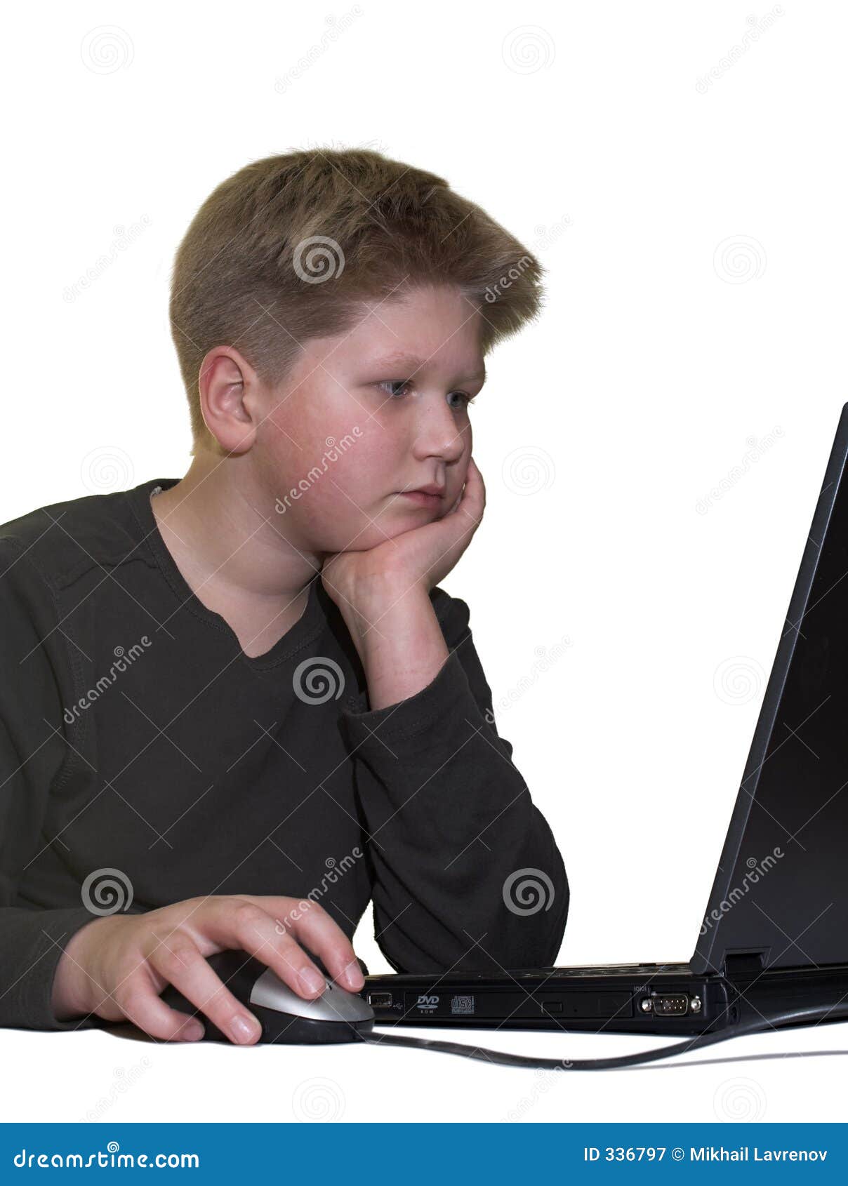 Blonde Boy Working with Laptop Stock Image - Image of caucasian ...