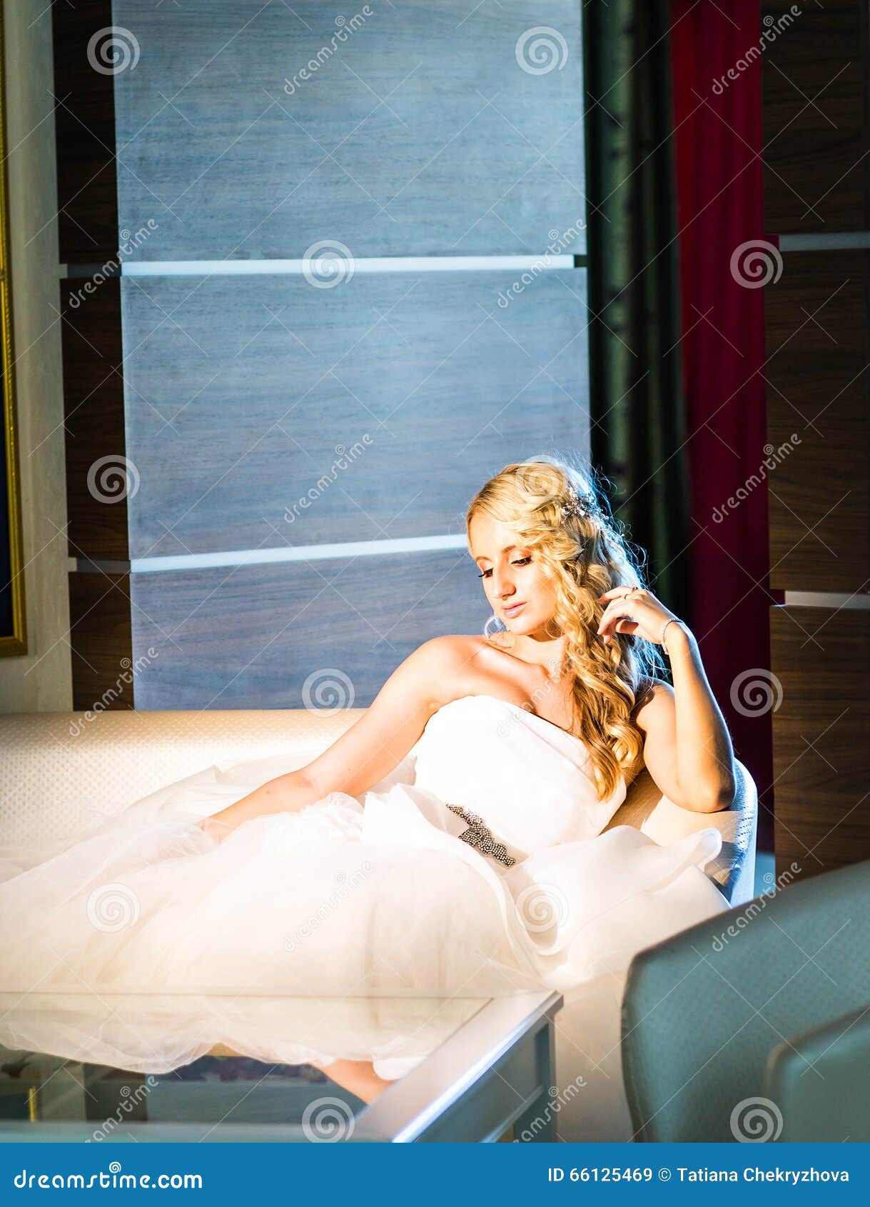 Blonde Bride Sitting on the Armchair in Room Stock Image - Image of ...