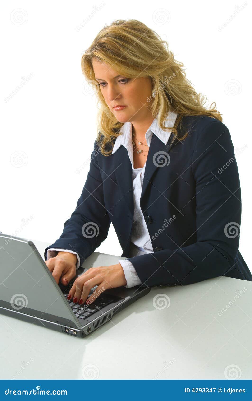 Blonde Business Woman Working on Computer Stock Image - Image of ...