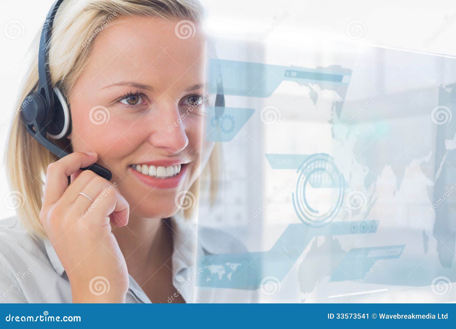 Blonde Call Center Worker Using Futuristic Holographic Interface Stock ...