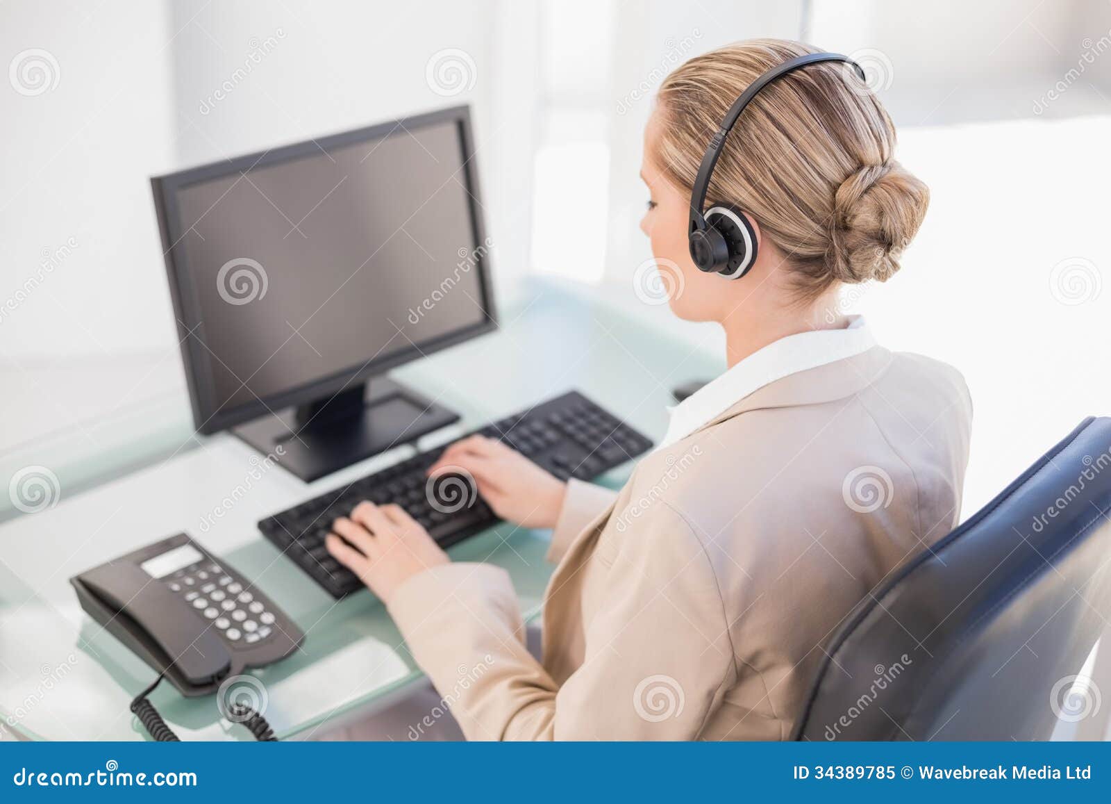Blonde Call Centre Agent Working Stock Image - Image of shoulders, suit ...