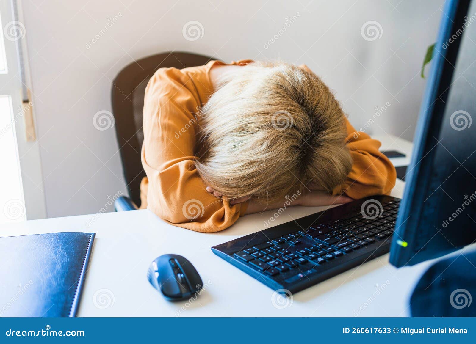 Woman Asleep in Front of the Computer in Office Stock Image - Image of ...