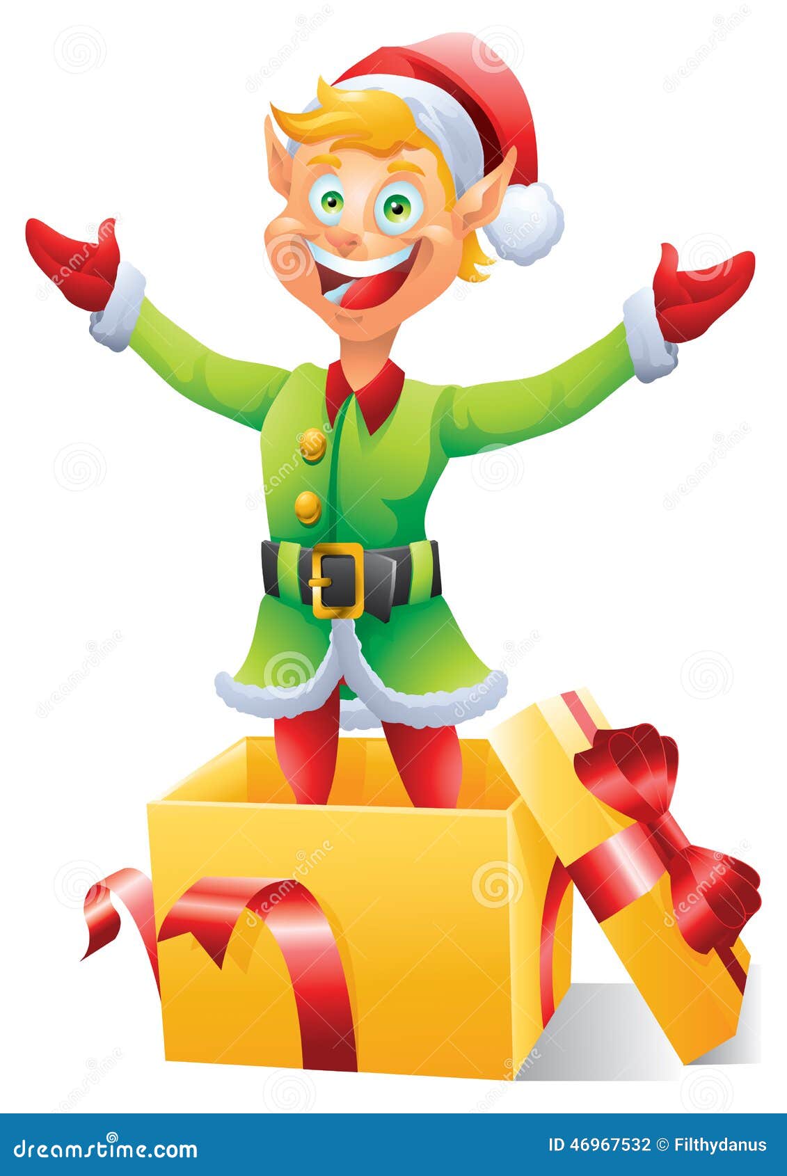 Blonde Christmas Elf Popping Out of Box Present Isolated Stock Vector ...