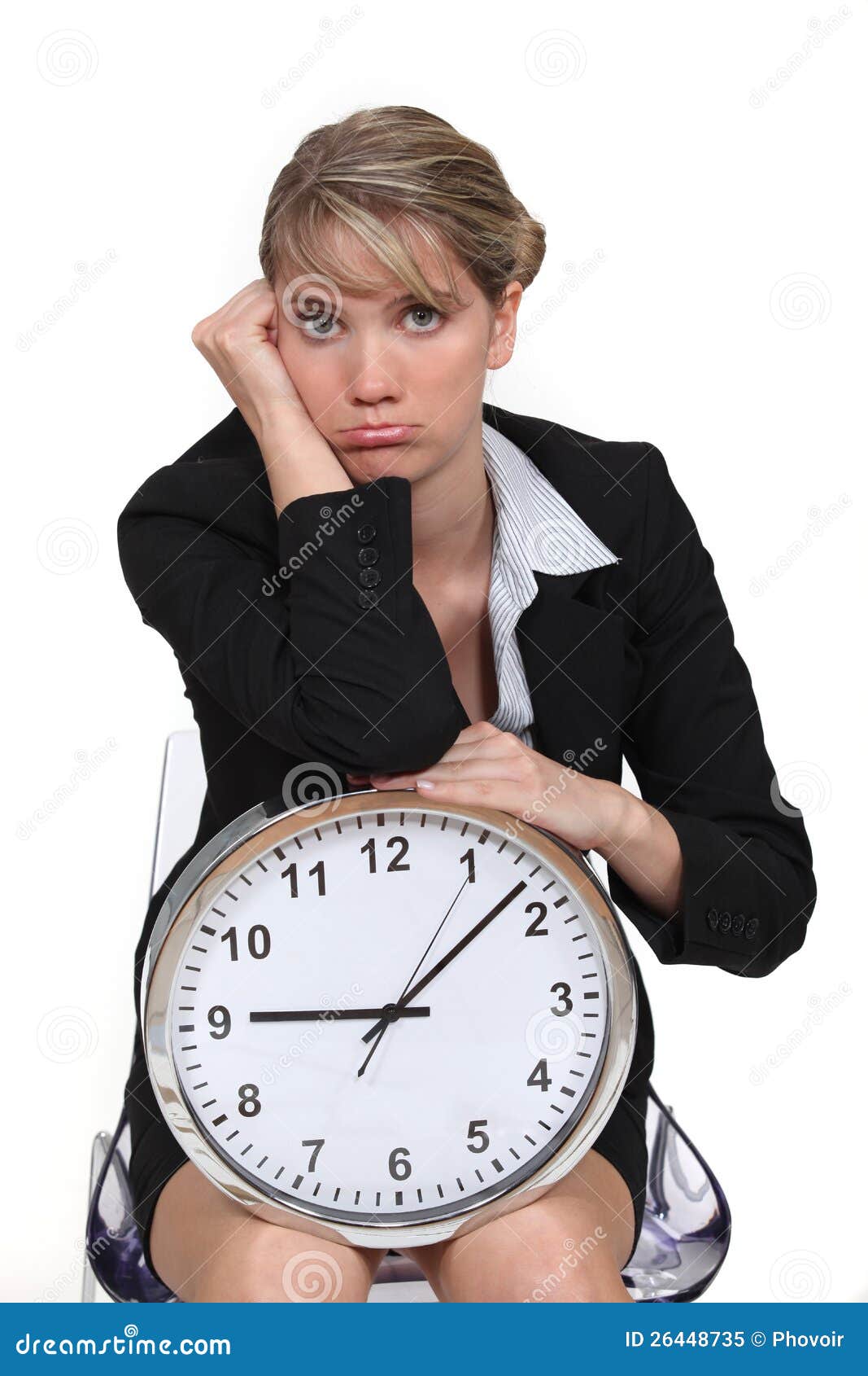 Blonde with Clock Looking Bored Stock Image - Image of boredom ...