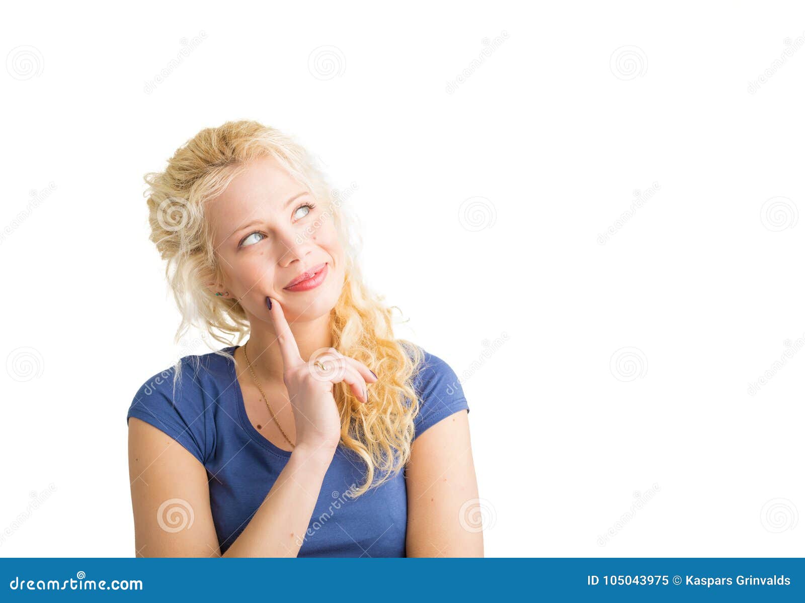 Creative Woman Thinking and Smiling Stock Image - Image of pensive ...