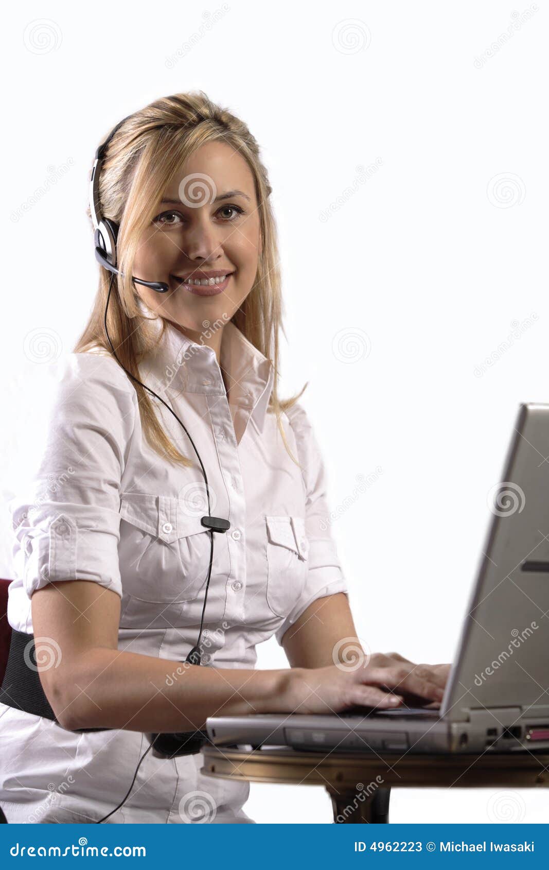 Blonde Customer Service Girl Working on Laptop Stock Image - Image of ...