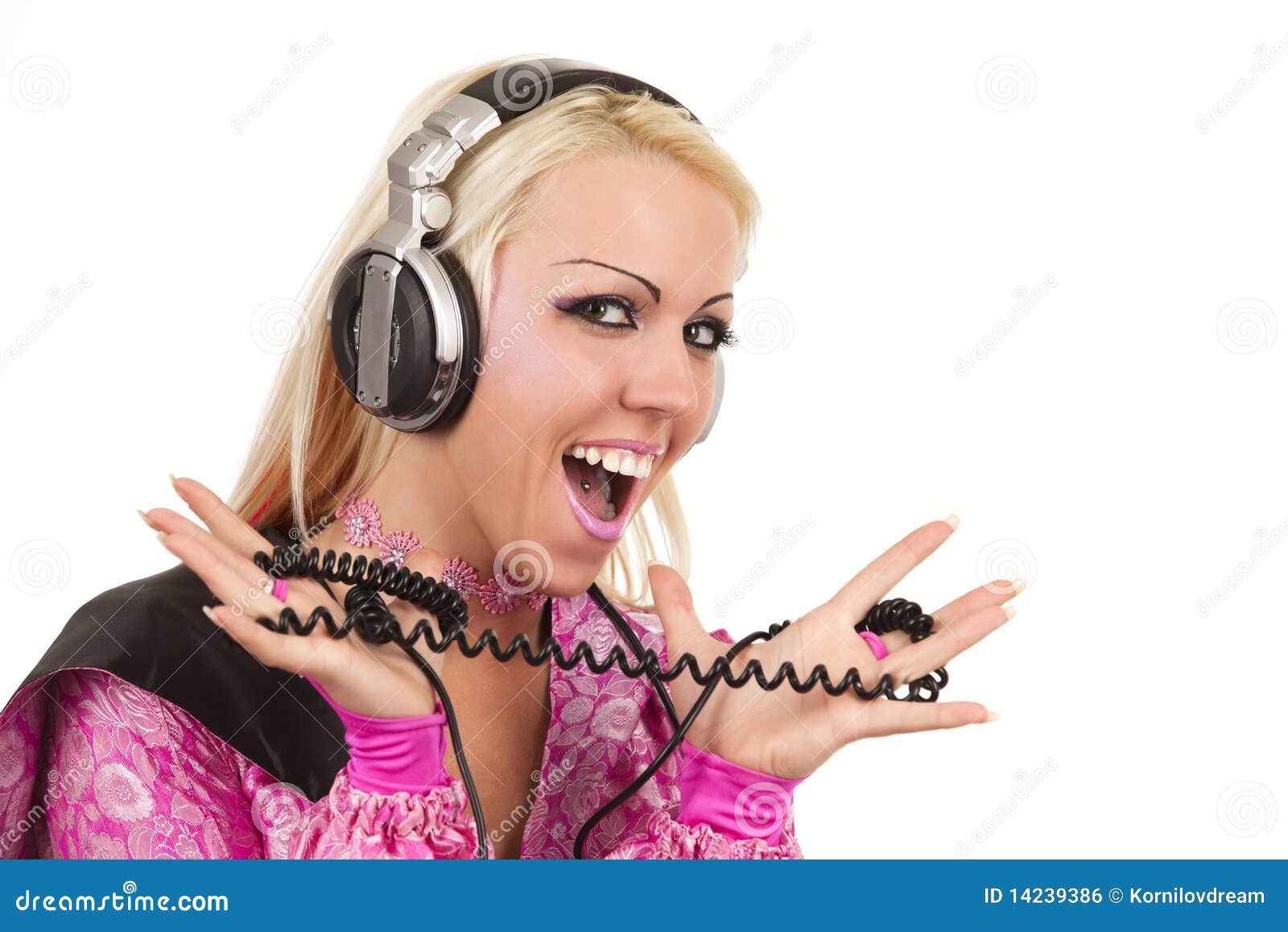 Blonde Dj in Pink Suit with a Headphone Stock Photo - Image of ...