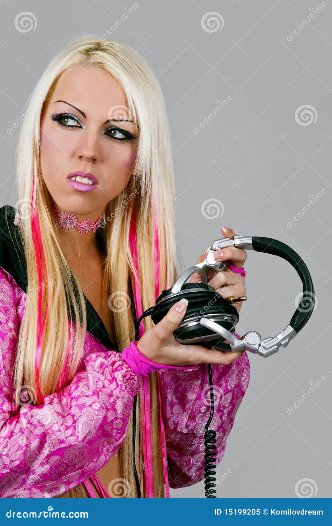 Blonde Dj in Pink Suit with a Headphone Stock Image - Image of club ...