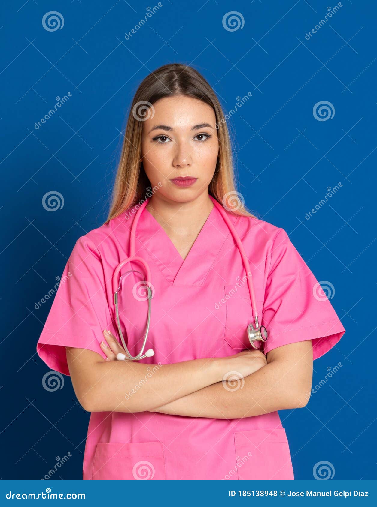 Blonde Doctor with Pink Uniform Stock Photo - Image of beautiful ...
