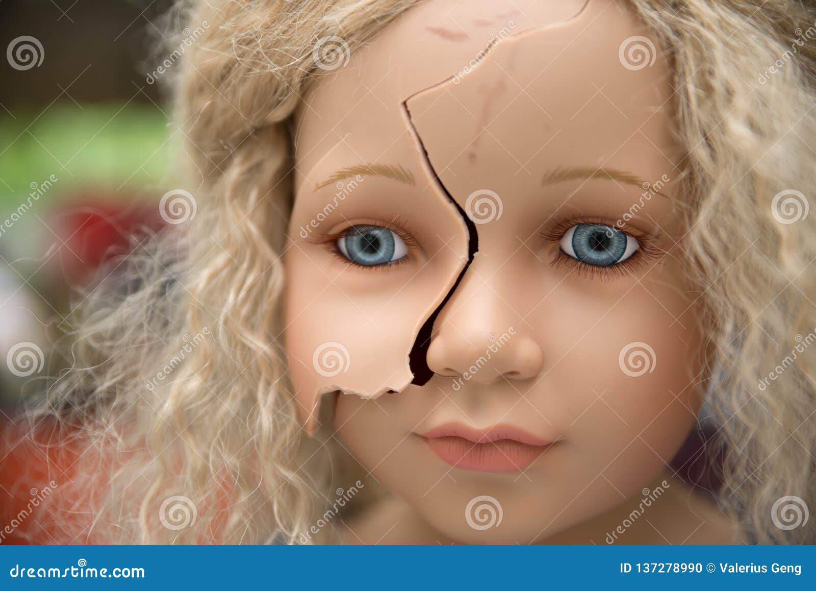 Blonde Doll Has a Broken Face, Mannequin Destroyed Stock Photo - Image ...
