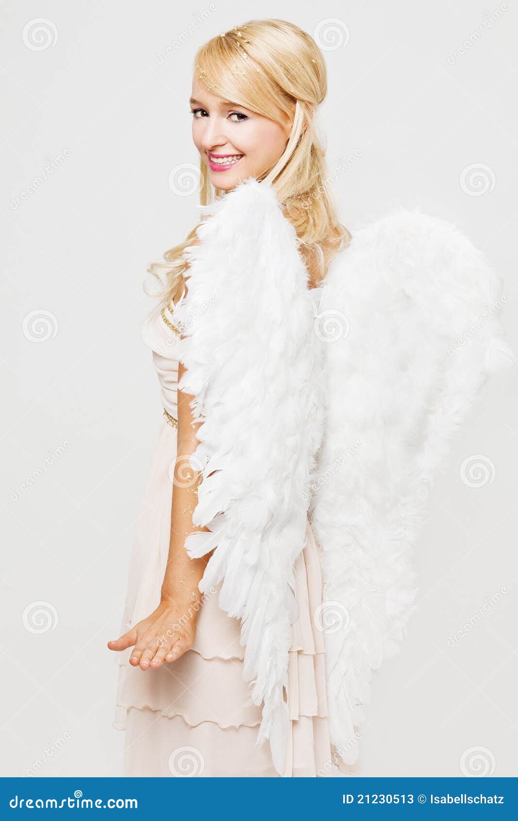 Blonde Engel Met Vleugels Van Witte Veren Stock Afbeelding - Image of ...