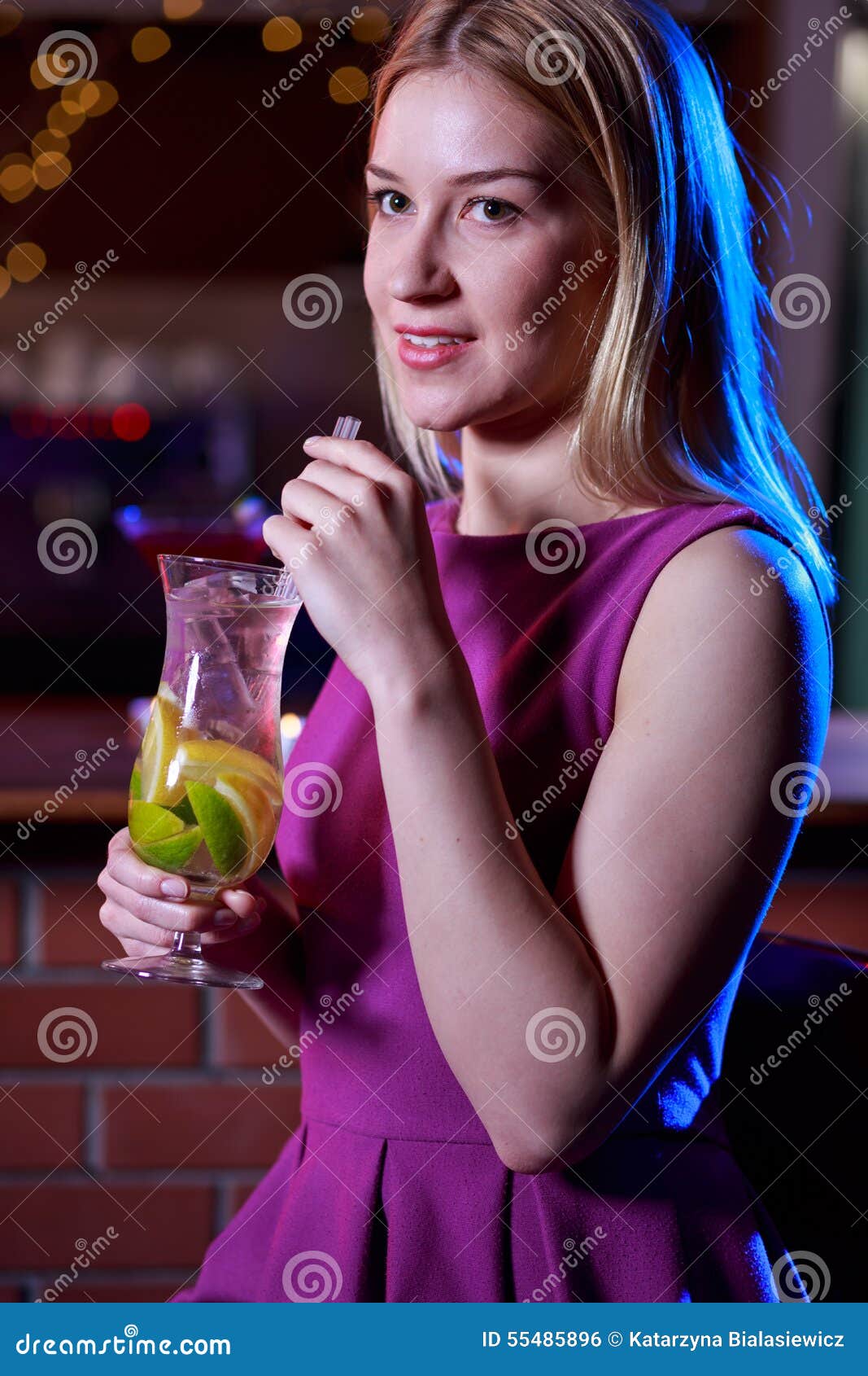 Blonde girl in the bar stock photo. Image of glass, long - 55485896