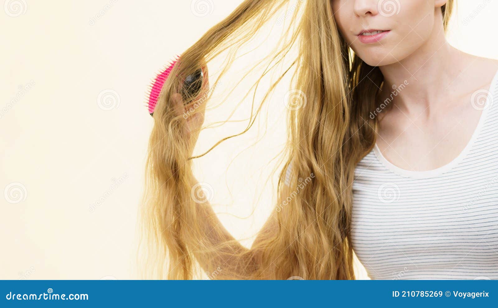 Blonde Girl Brushing Her Long Hair Stock Image Image Of Comb Teenage