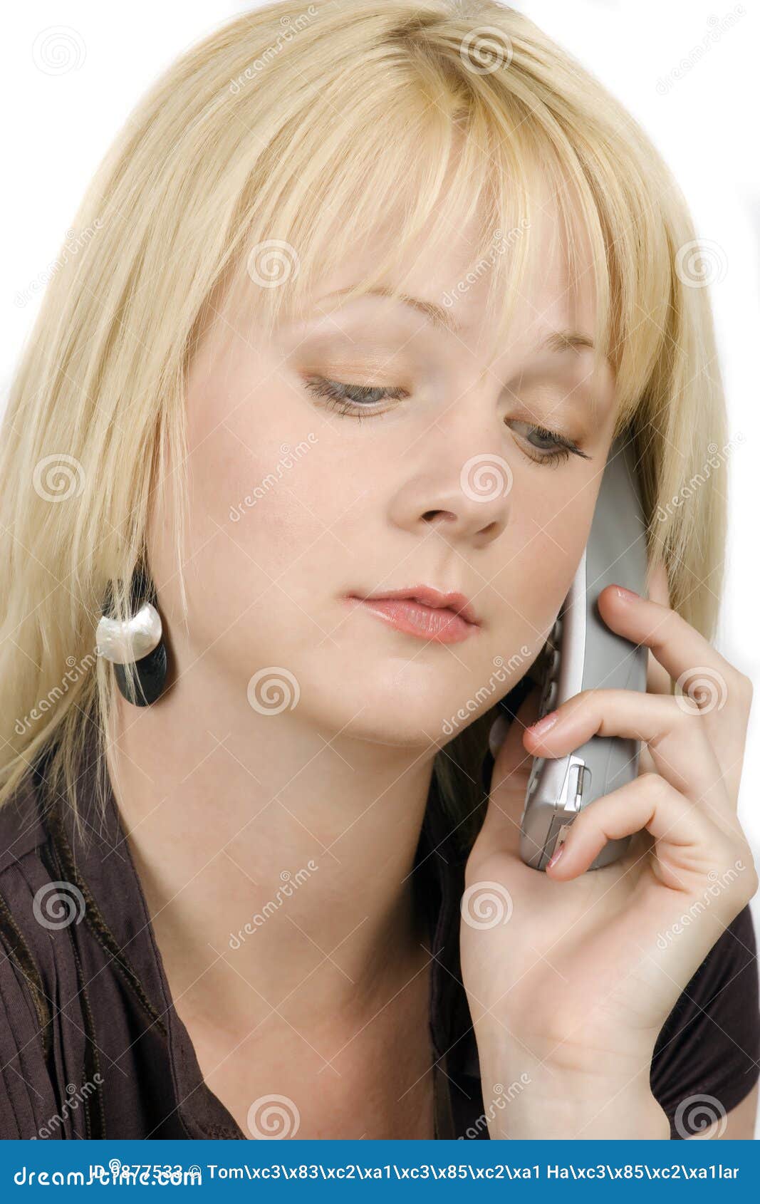 The blonde girl calling stock image. Image of attractive - 9877533